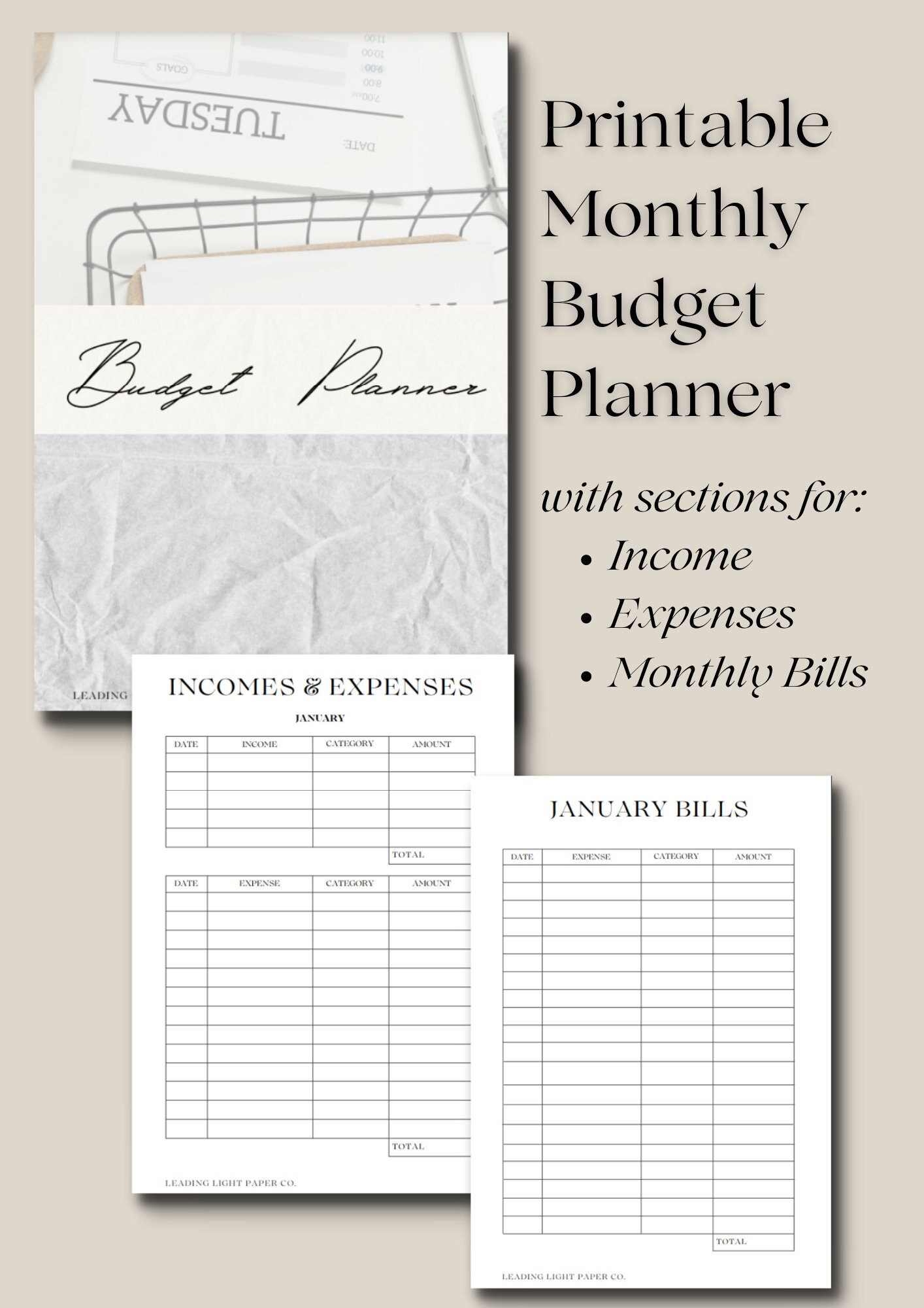 Printable Monthly Budget Planner Manage Income Expenses Downloadable ...