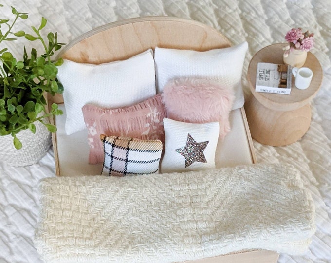 Miniature Bed Modern Dollhouse Bed With Miniature Bedding. - Etsy