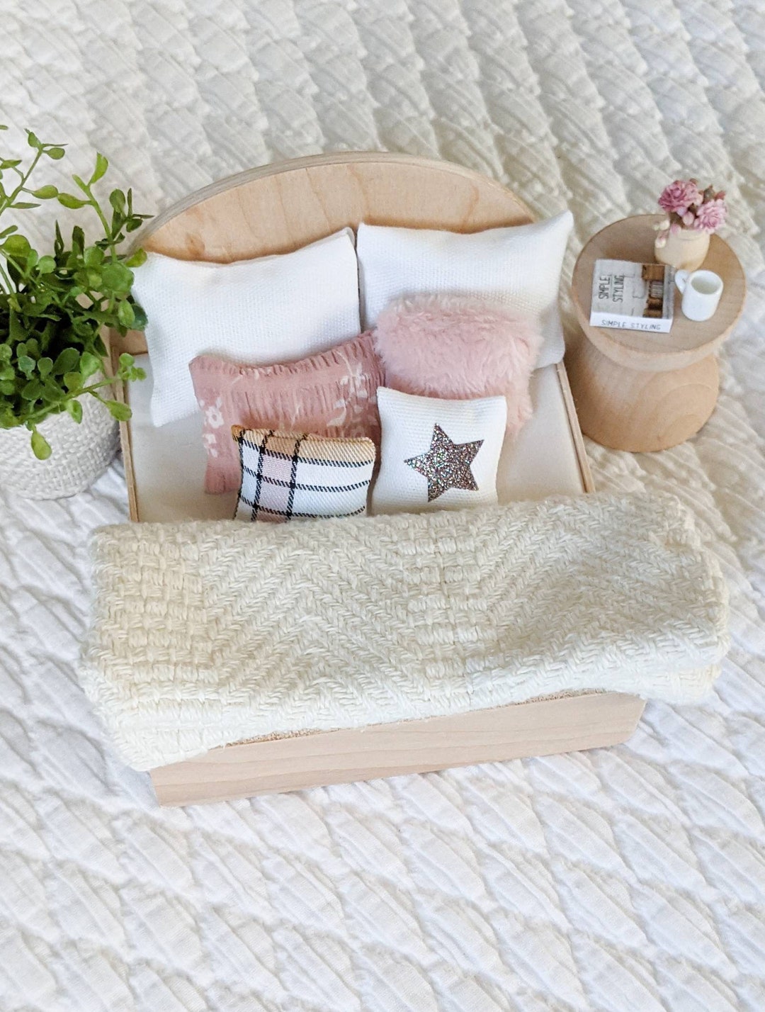 Miniature Bed Modern Dollhouse Bed With Miniature Bedding. - Etsy