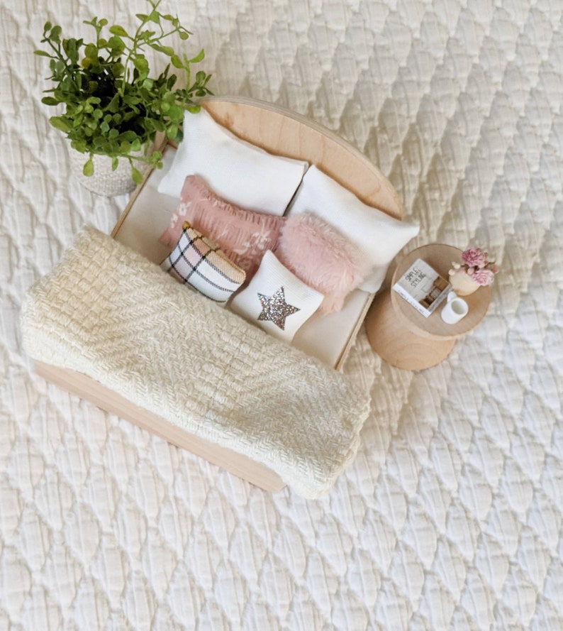 Miniature Bed Modern Dollhouse Bed With Miniature Bedding. - Etsy