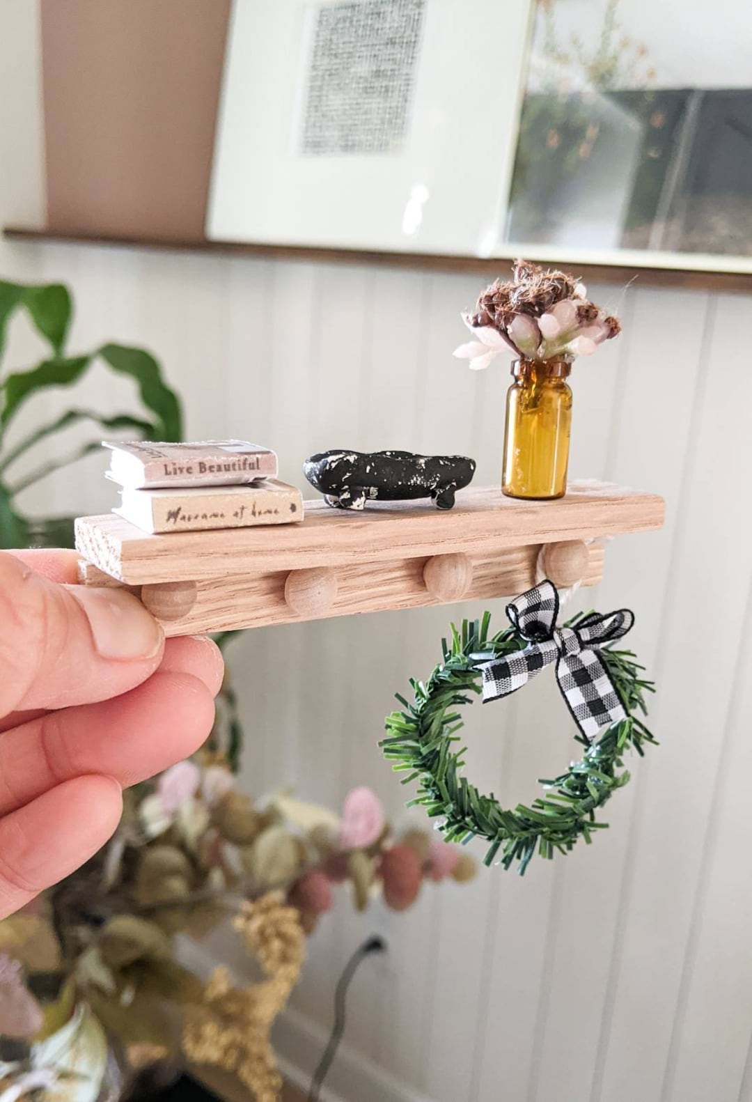 Miniature Peg Shelf. Dollhouse Shelf With Hooks. Miniature Dollhouse ...