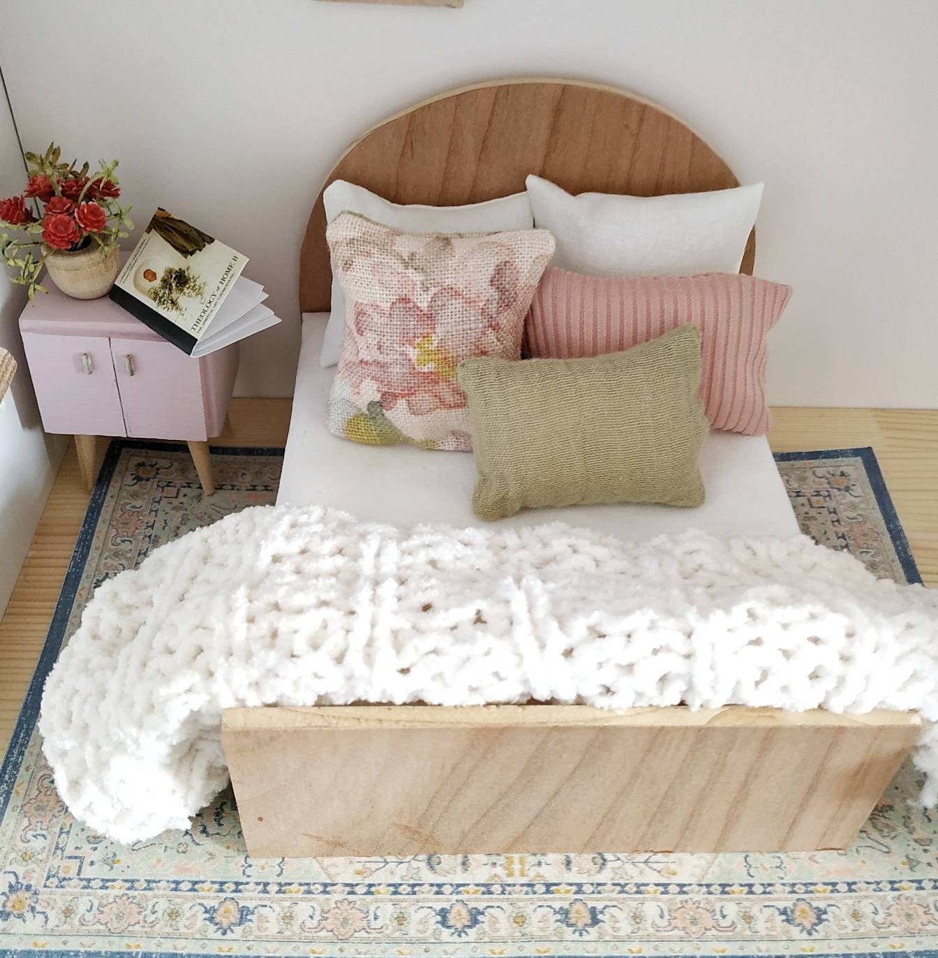 Miniature Bed Modern Dollhouse Bed with miniature bedding | Etsy