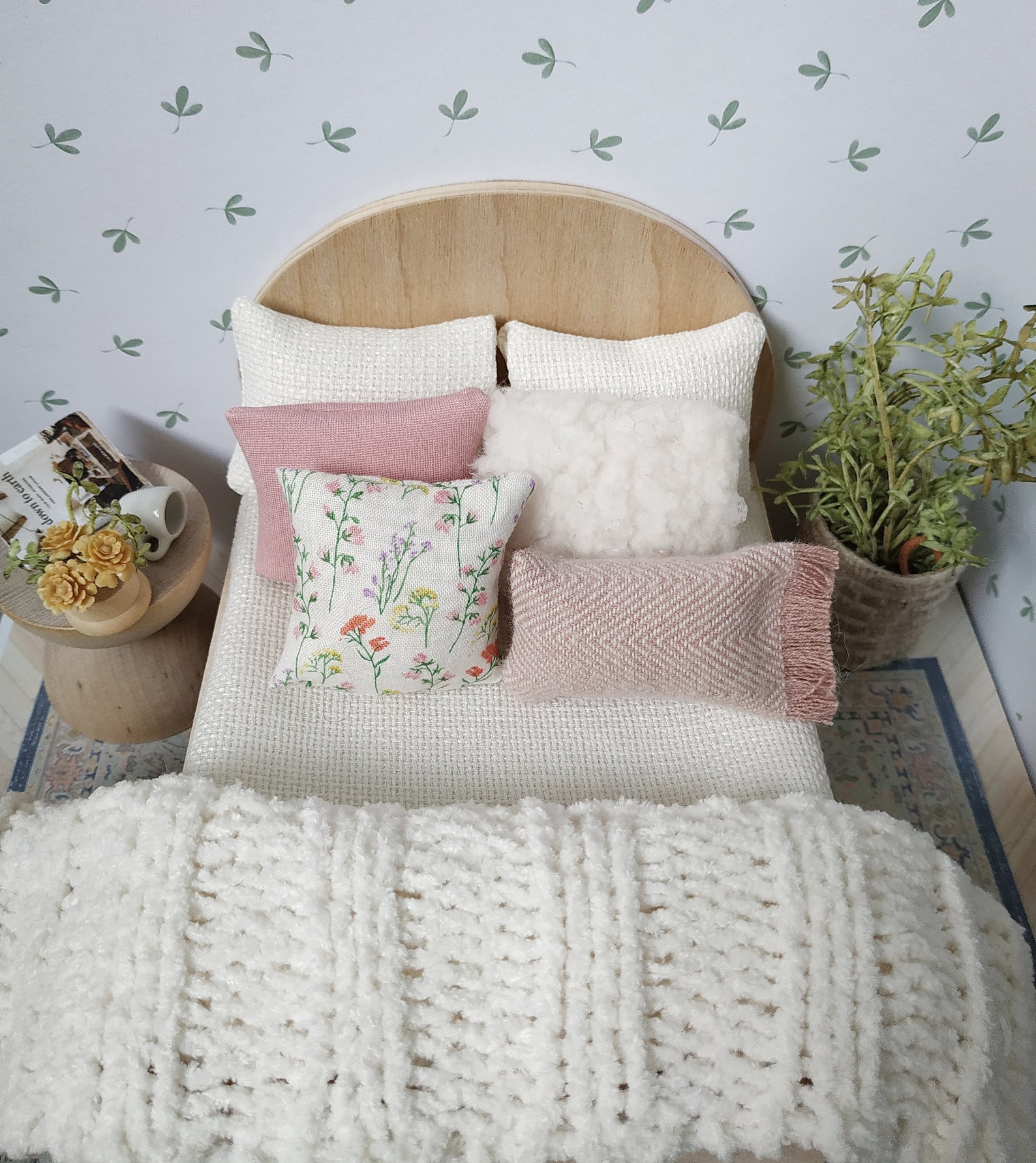 Miniature Bed Modern Dollhouse Bed With Miniature Bedding. | Etsy