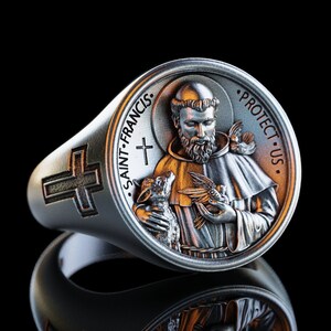 Personalized Silver Saint Francis Ring Handmade Savior Men | Etsy