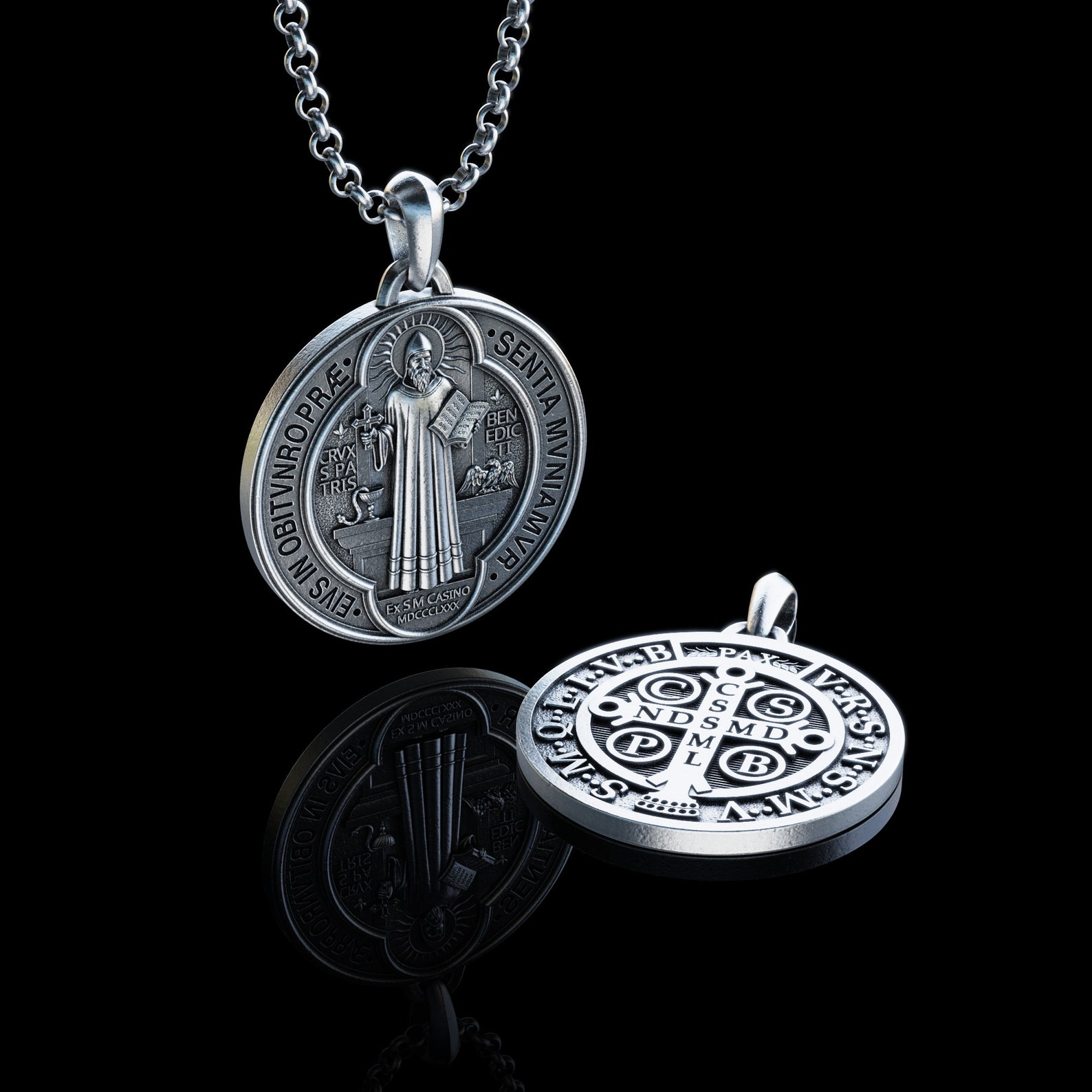 Sterling Silver Saint Benedict Necklace Personalized - Etsy