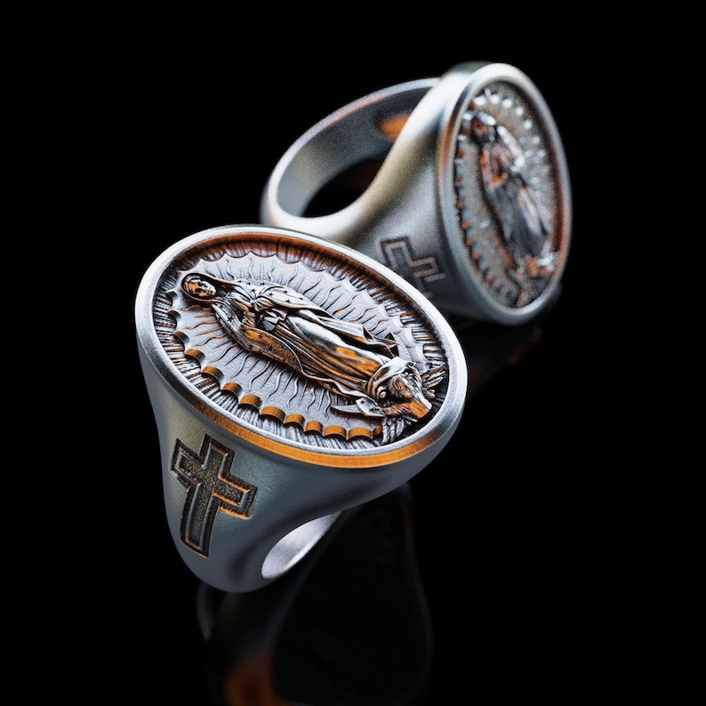 Customized Our Lady of Guadalupe Silver Ring, Personalized Silver Holy ...