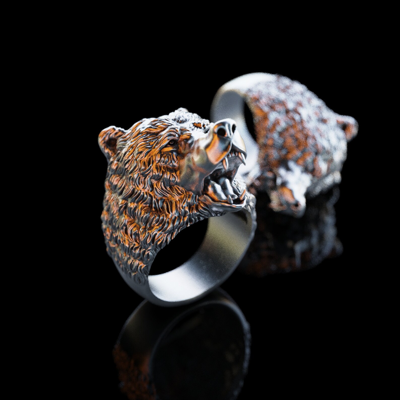 Handmade Silver Bear Head Ring Grizzly Bear Head Ring - Etsy