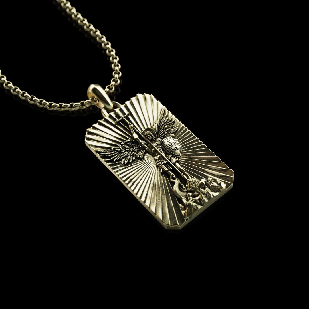 Handmade Archangel Saint Michael Necklace, Personalized Gold Archangel ...
