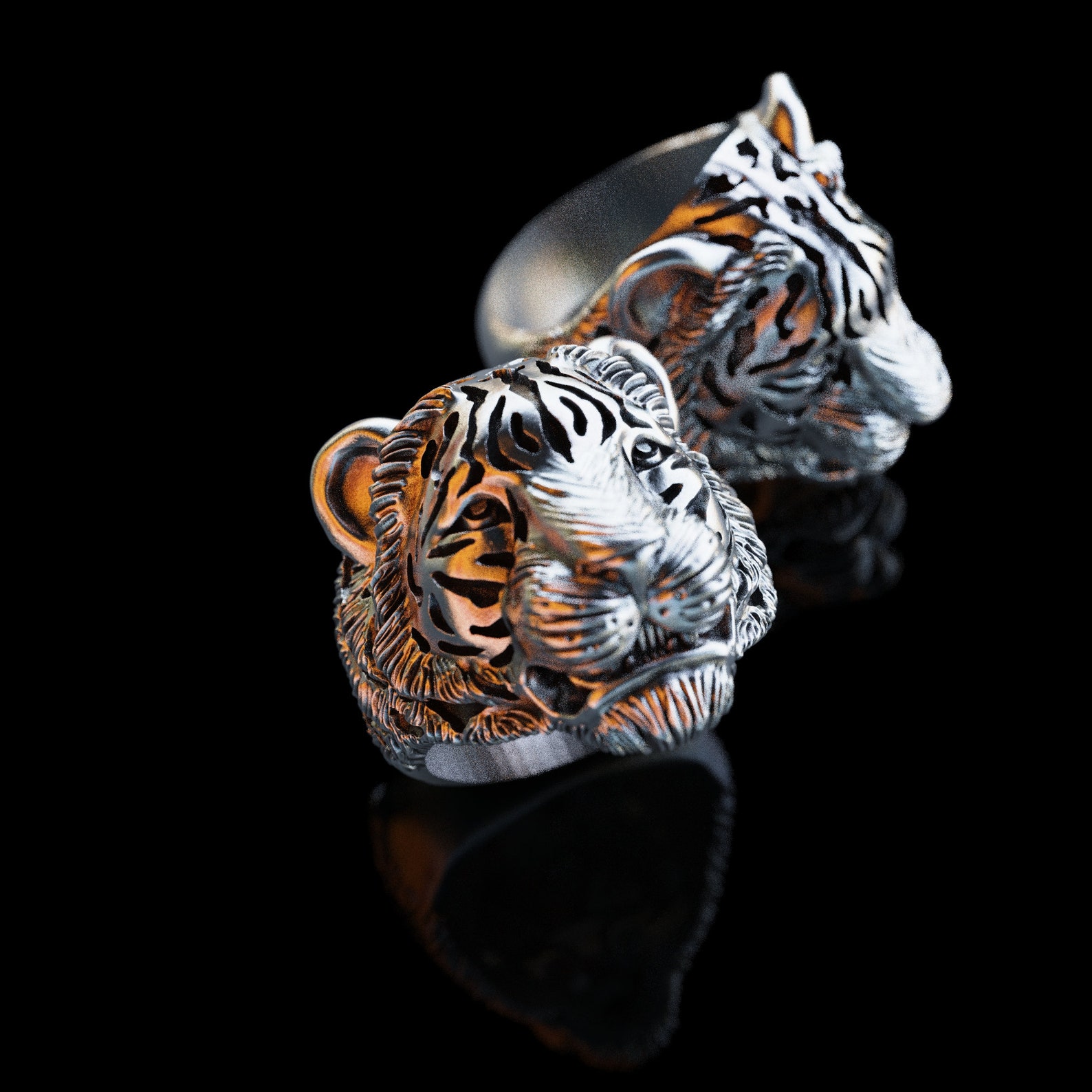 Handmade Silver Tiger Head Ring 3D Wild Tiger Head Ring - Etsy