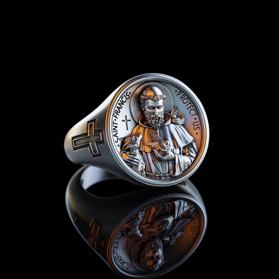 Personalized Silver Saint Francis Ring Handmade Savior Men | Etsy