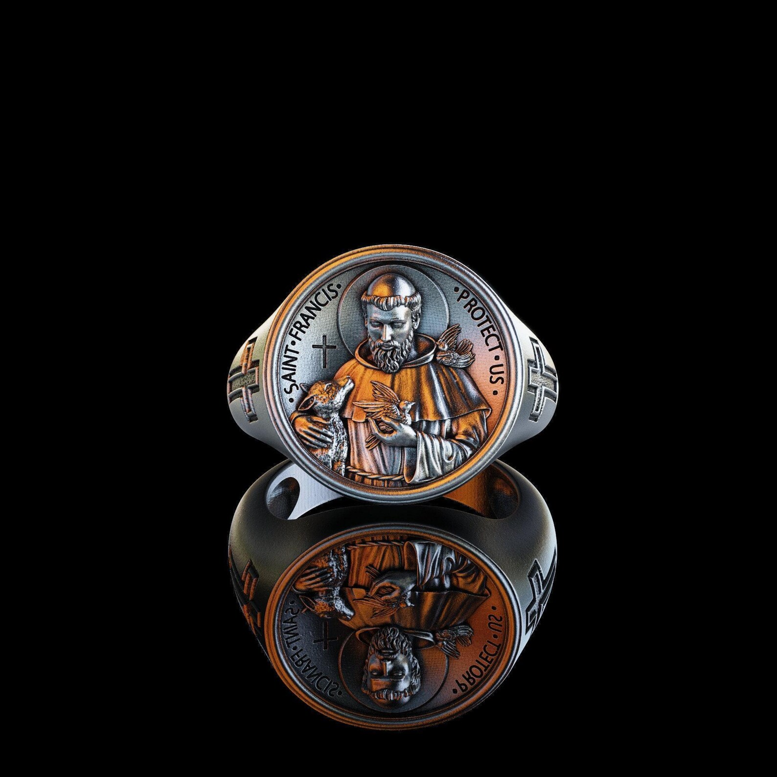 Personalized Silver Saint Francis Ring, Handmade Savior Men Ring ...