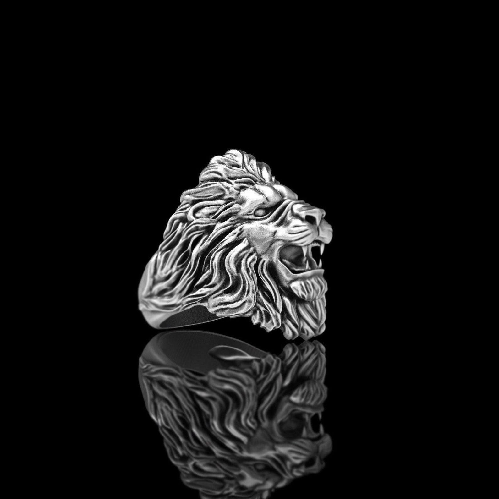 Personalized Silver Lion Head Ring, Roaring 3D Lion Head Ring, African ...