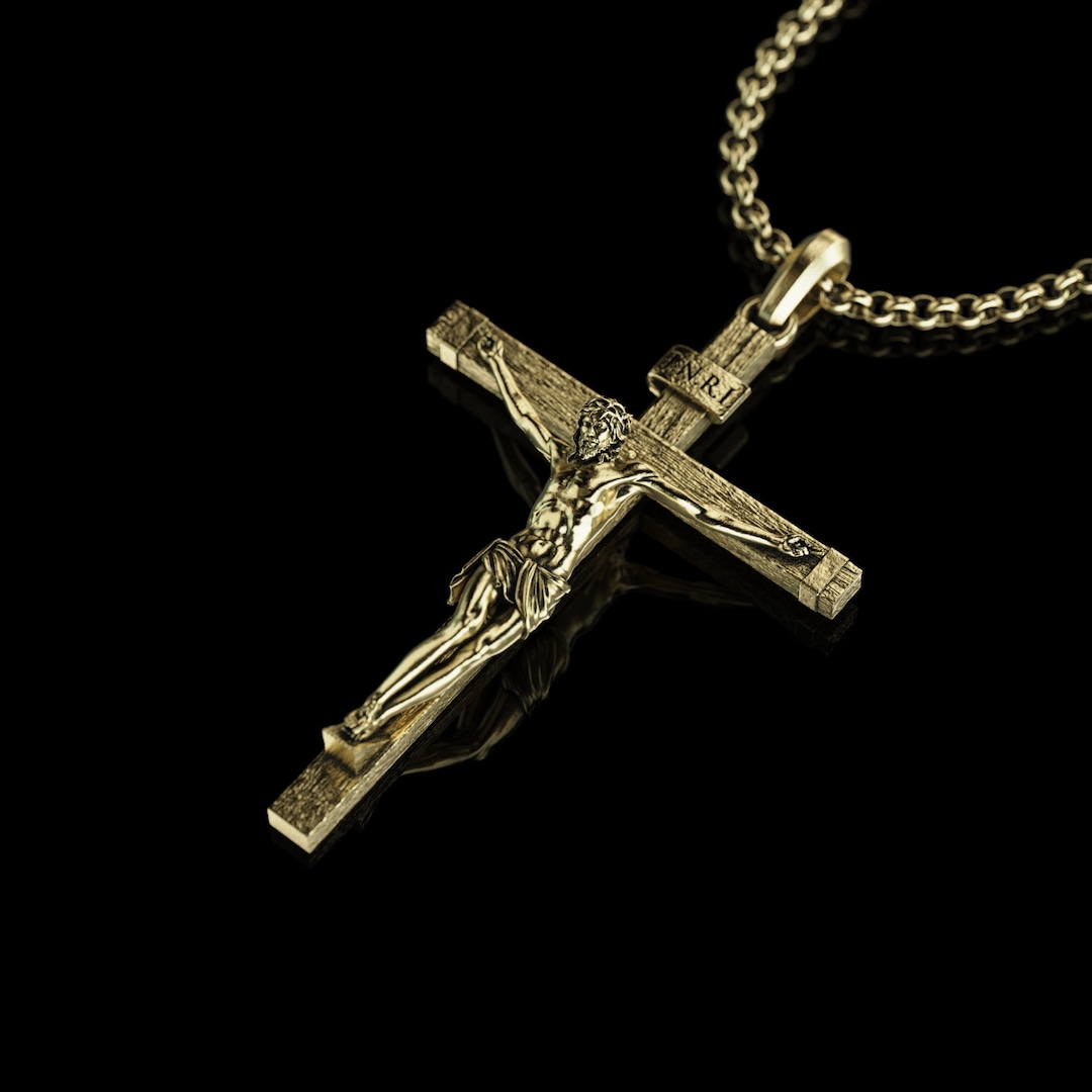 Handmade Jesus Cross Gold Necklace, Personalized Gold Crucifix Pendant ...