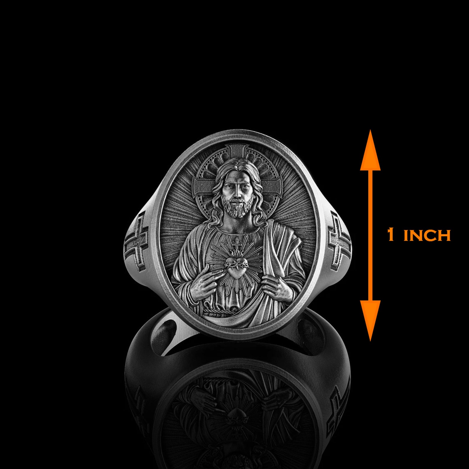 Silver Sacred Heart of Jesus Ring Religious Christian - Etsy
