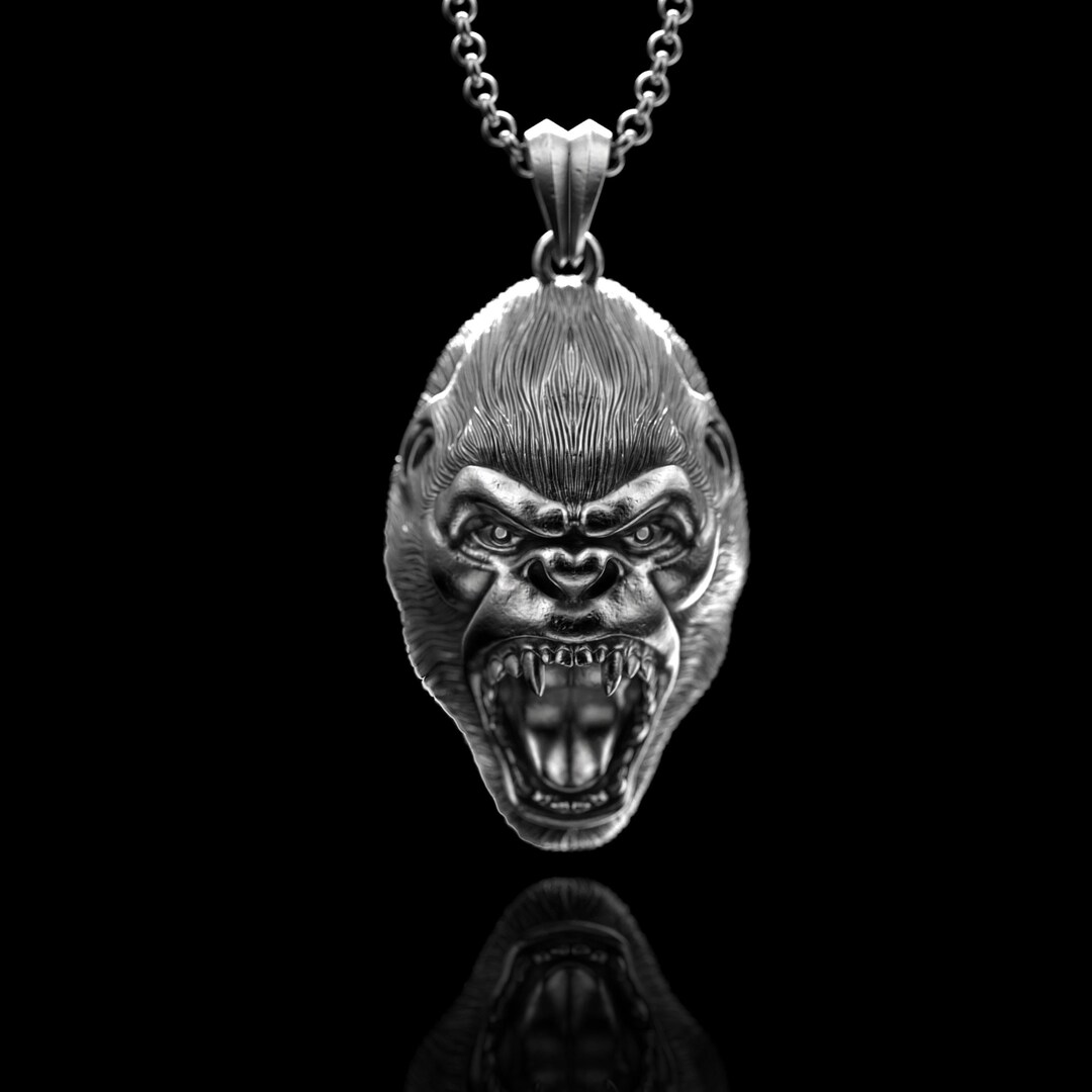 Handmade Silver African Gorilla Necklace, Personalized Roaring Gorilla ...