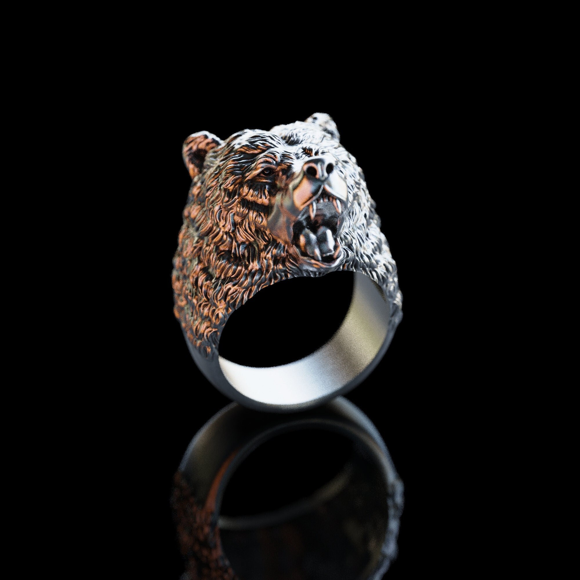 Handmade Silver Bear Head Ring Grizzly Bear Head Ring - Etsy