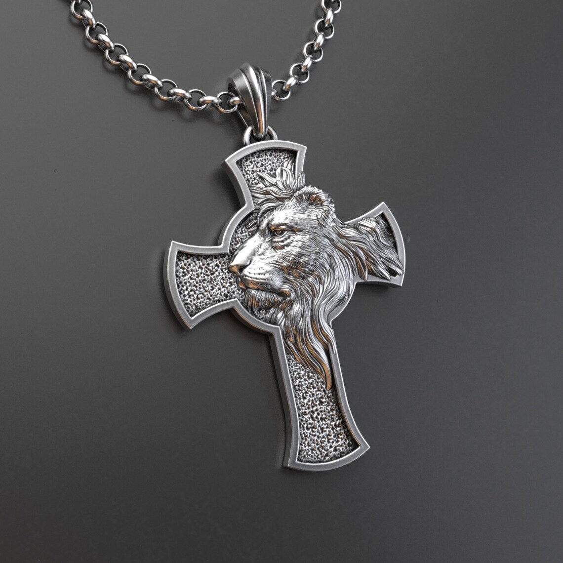 Personalized Silver Lion Cross Pendant African Lion Cross | Etsy Canada