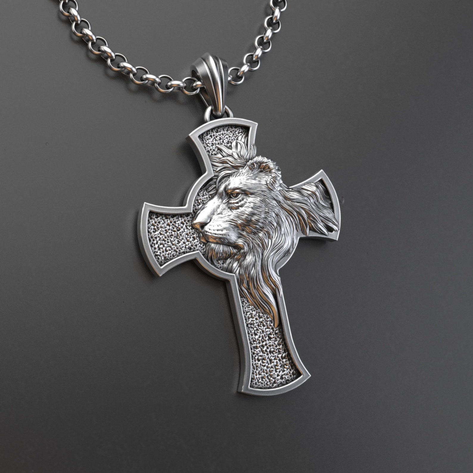 Personalized Silver Lion Cross Pendant African Lion Cross - Etsy