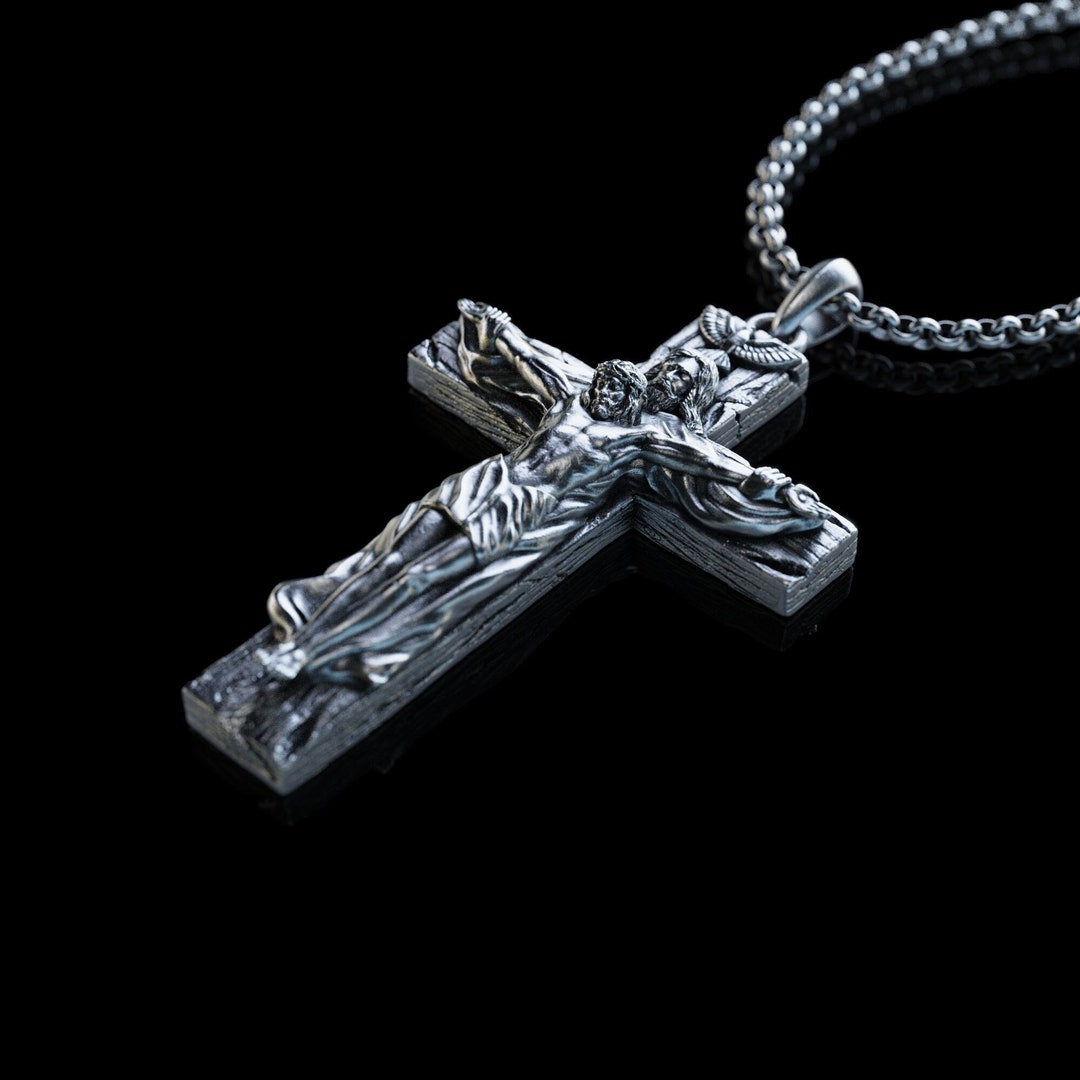 Handmade Holy Trinity Crucifix Necklace, the God Taking Jesus Cross ...