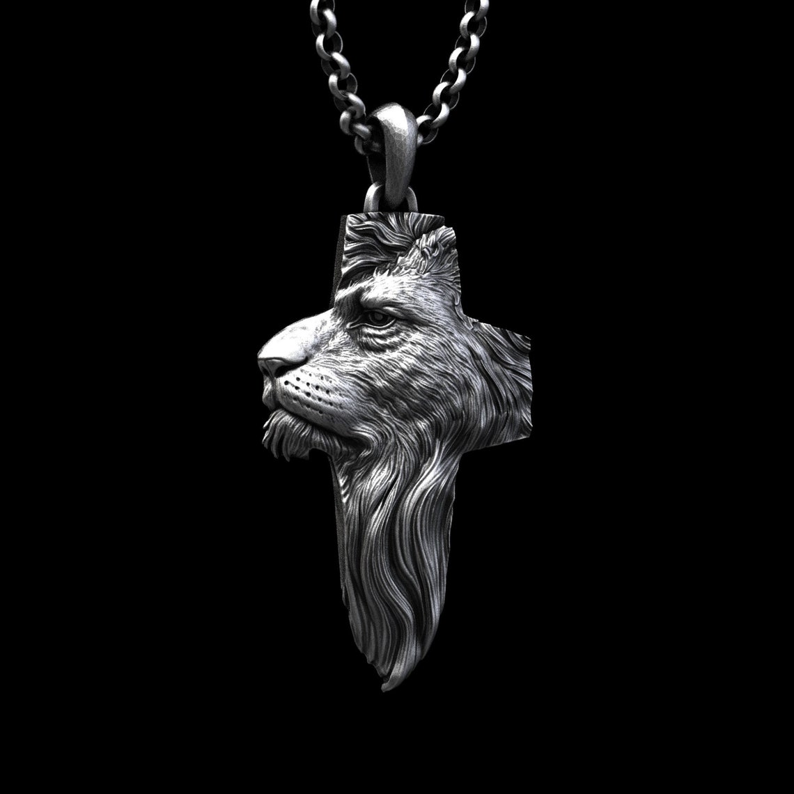 Lion Cross Pendant African Lion Cross Necklace Engraved Lion - Etsy
