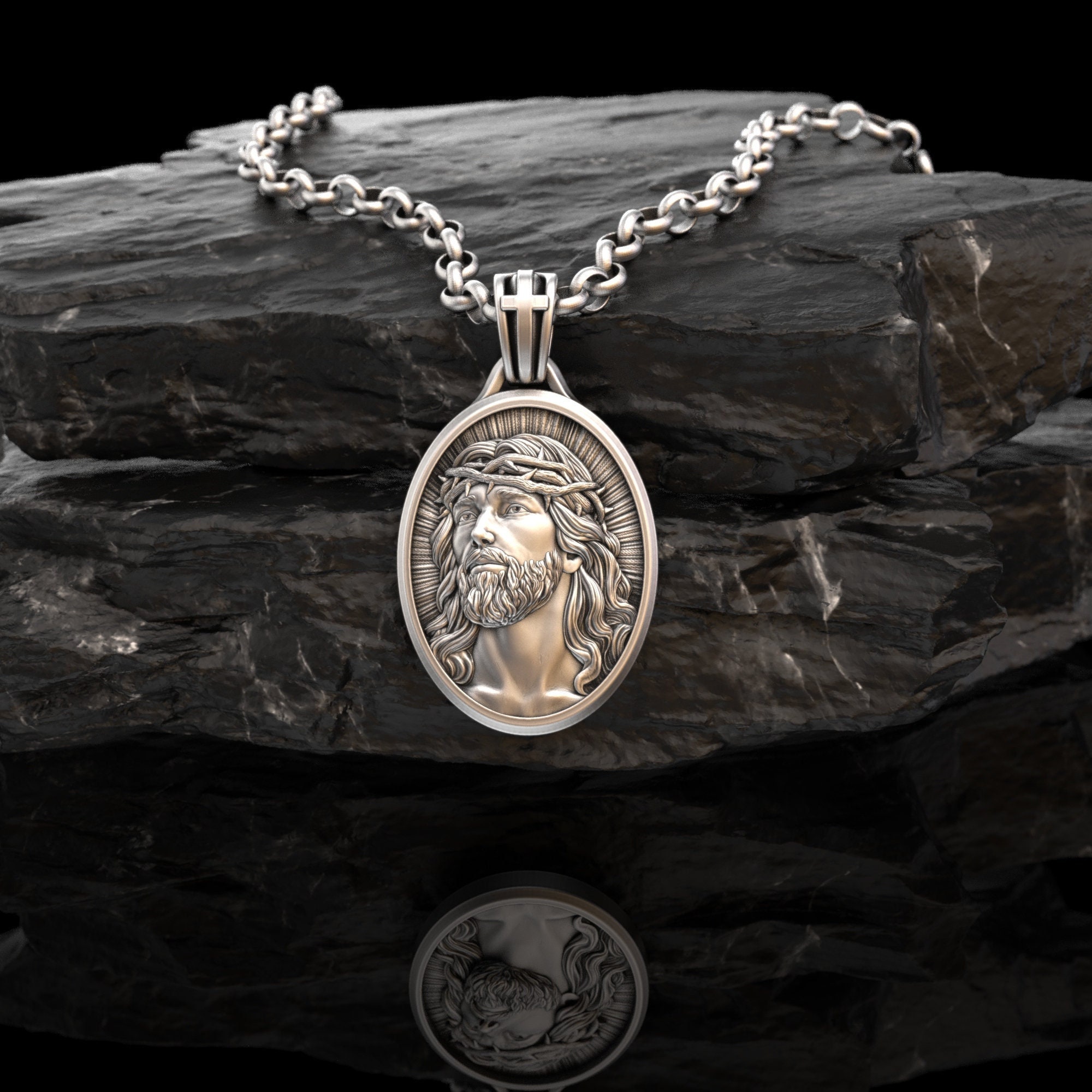 Silver Jesus Christ Necklace Jesus Signet Ring Religious - Etsy