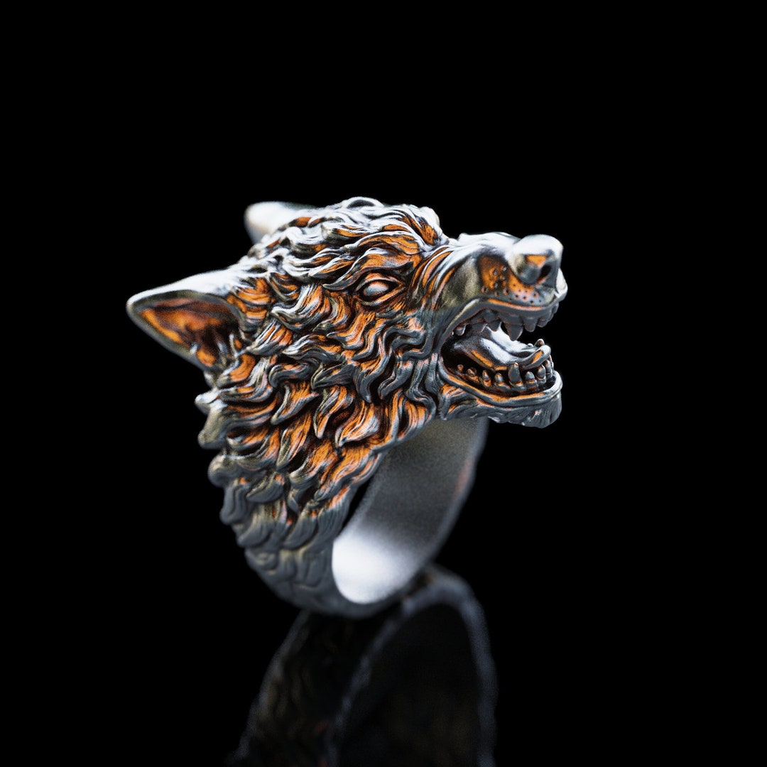 Personalized Growling Wolf Head Ring, 3D Wild Wolf Ring,howling Wolf ...