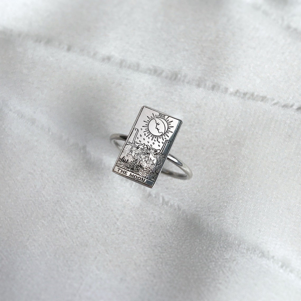 The Moon Tarot Card Silver Ring, Personalized Tarot Card Ring,raider ...