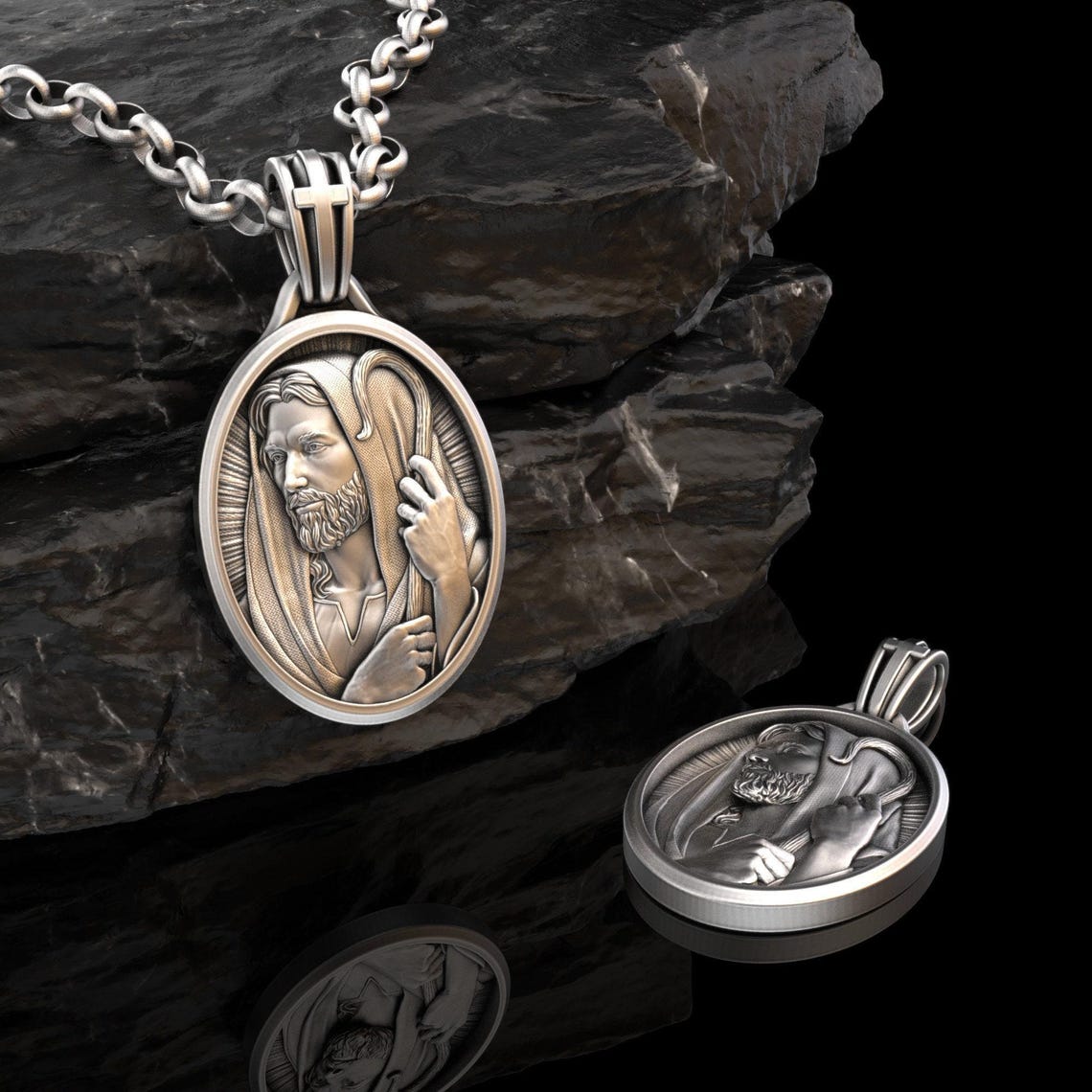 Silver Jesus Christ Necklace, Jesus Signet Ring, Religious Silver ...