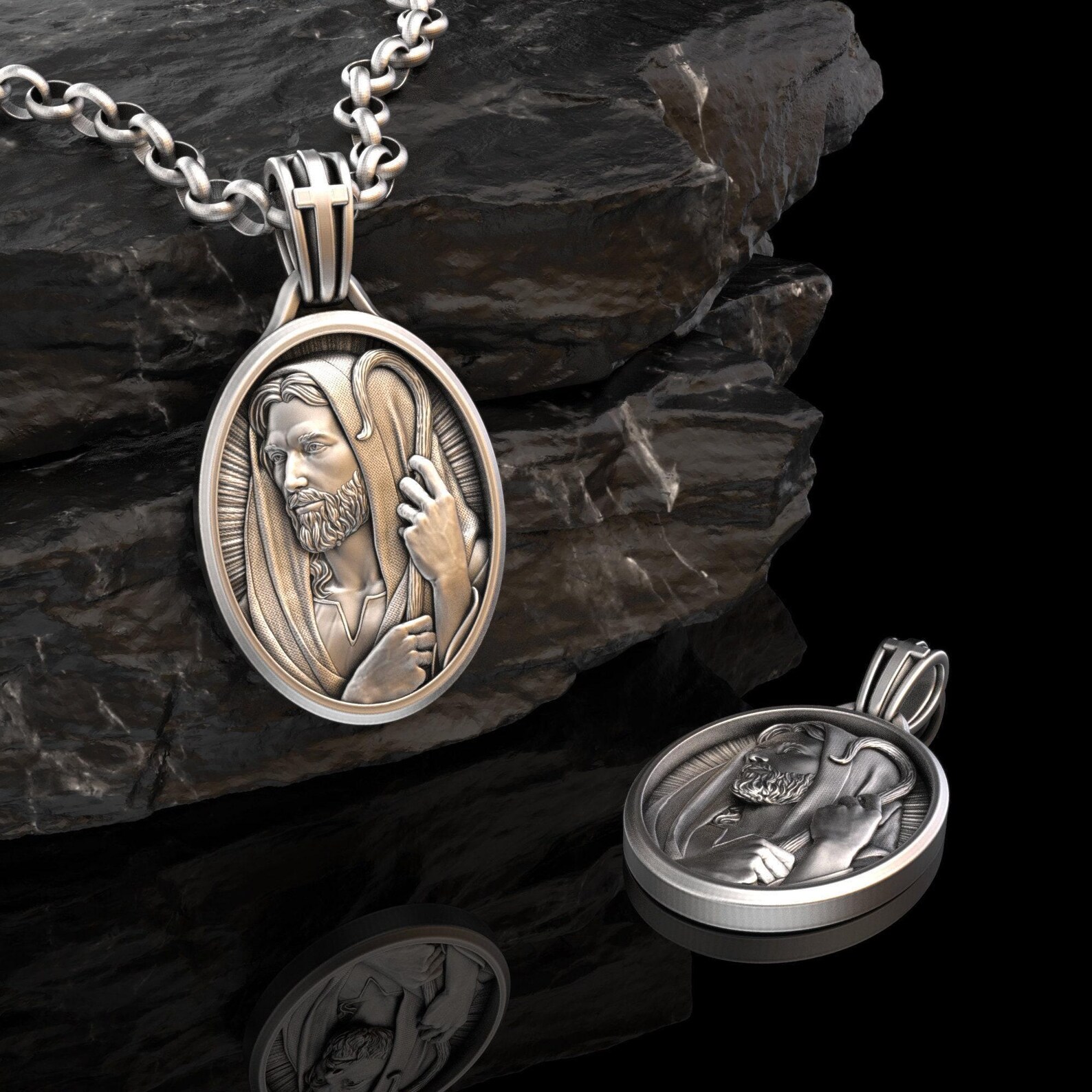 Silver Jesus Christ Necklace, Jesus Signet Ring, Religious Silver ...