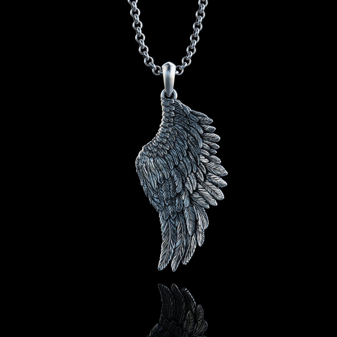 Handmade Angel Wing Silver Necklace, Guardian Angel Wing Silver Pendant ...