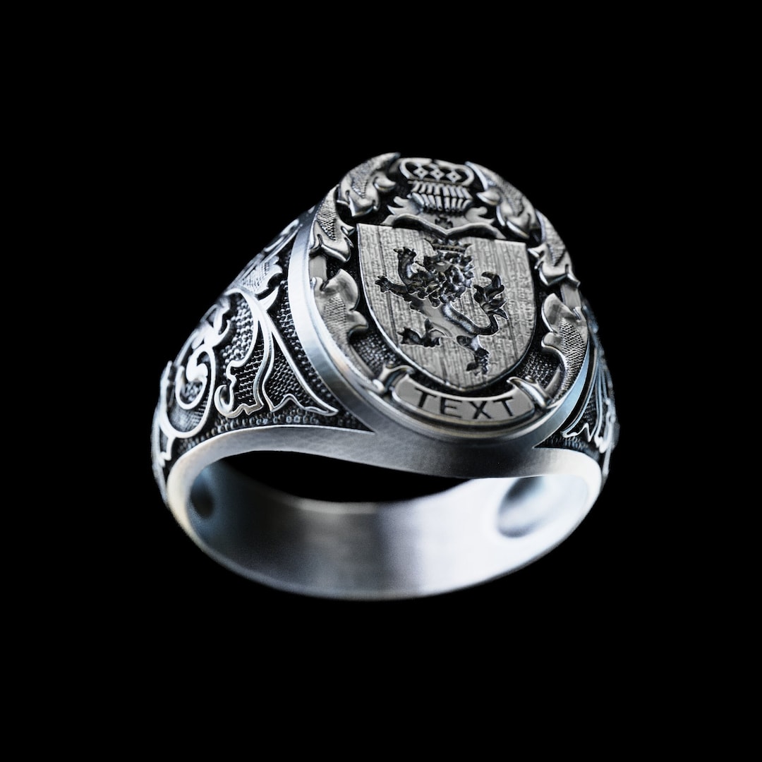 Personalized Family Crest Signet Ring, Lion Knight Silver Ring , Coat ...