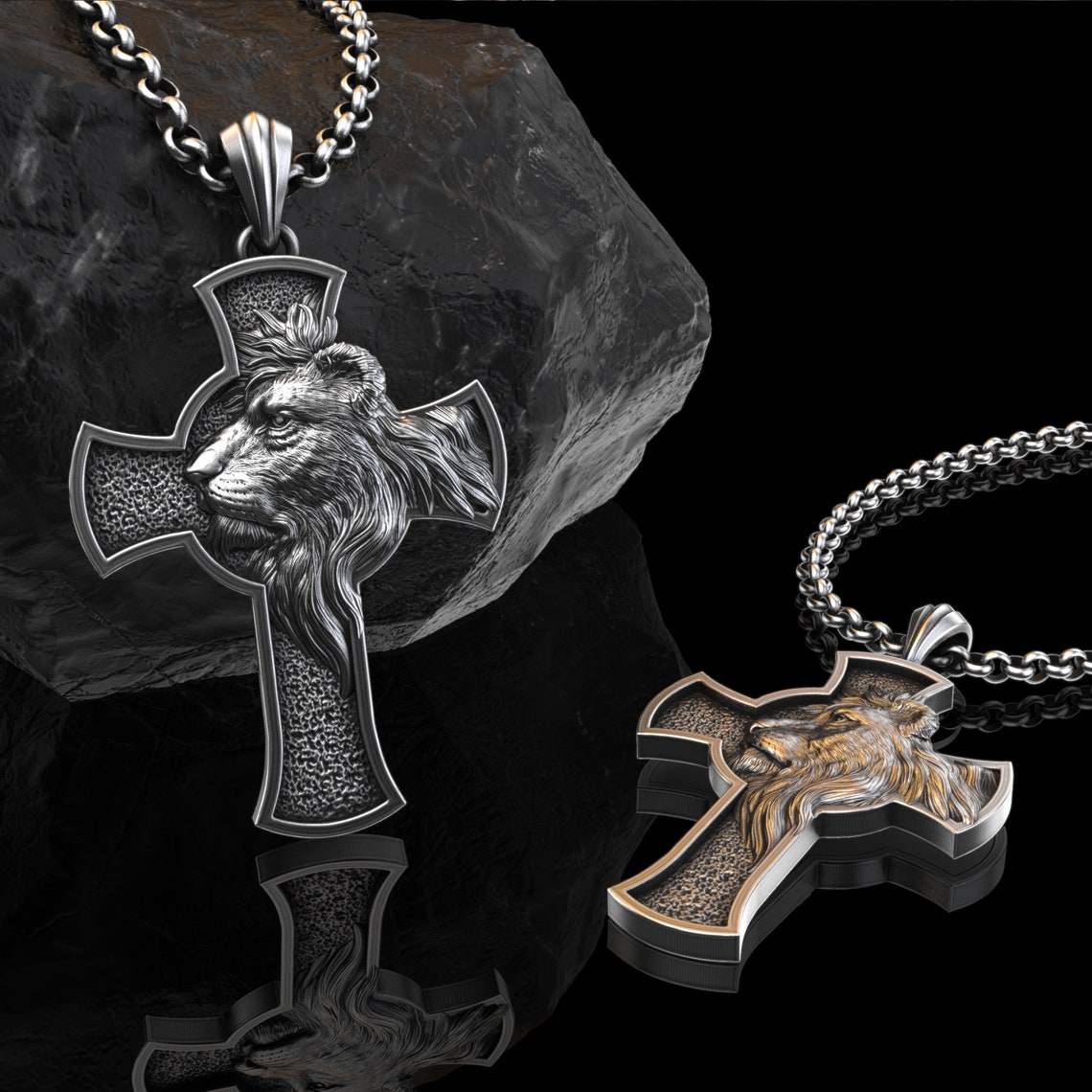 Personalized Silver Lion Cross Pendant African Lion Cross | Etsy Canada