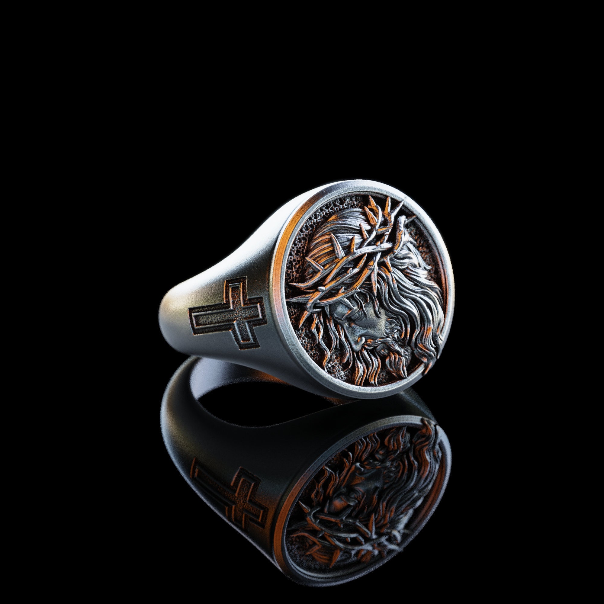 Jesus Christ Crown of Thorns Silver Ring Jesus Head - Etsy