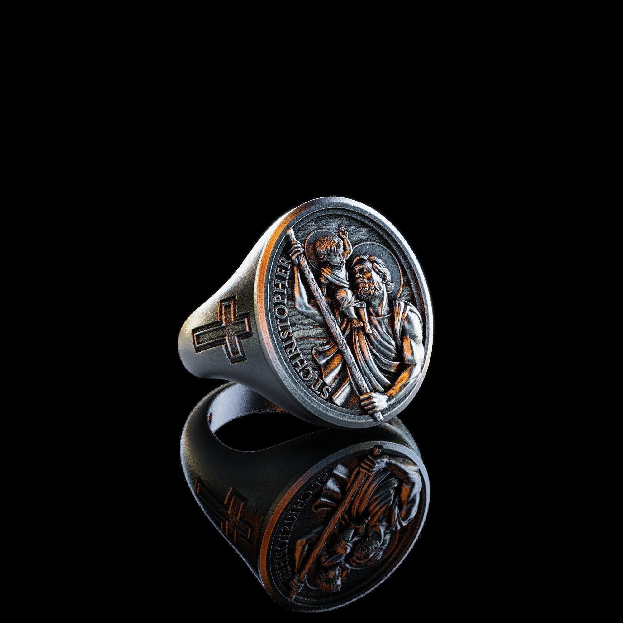 Customized Saint Christopher Silver Ring, Saint Christopher Ring ...