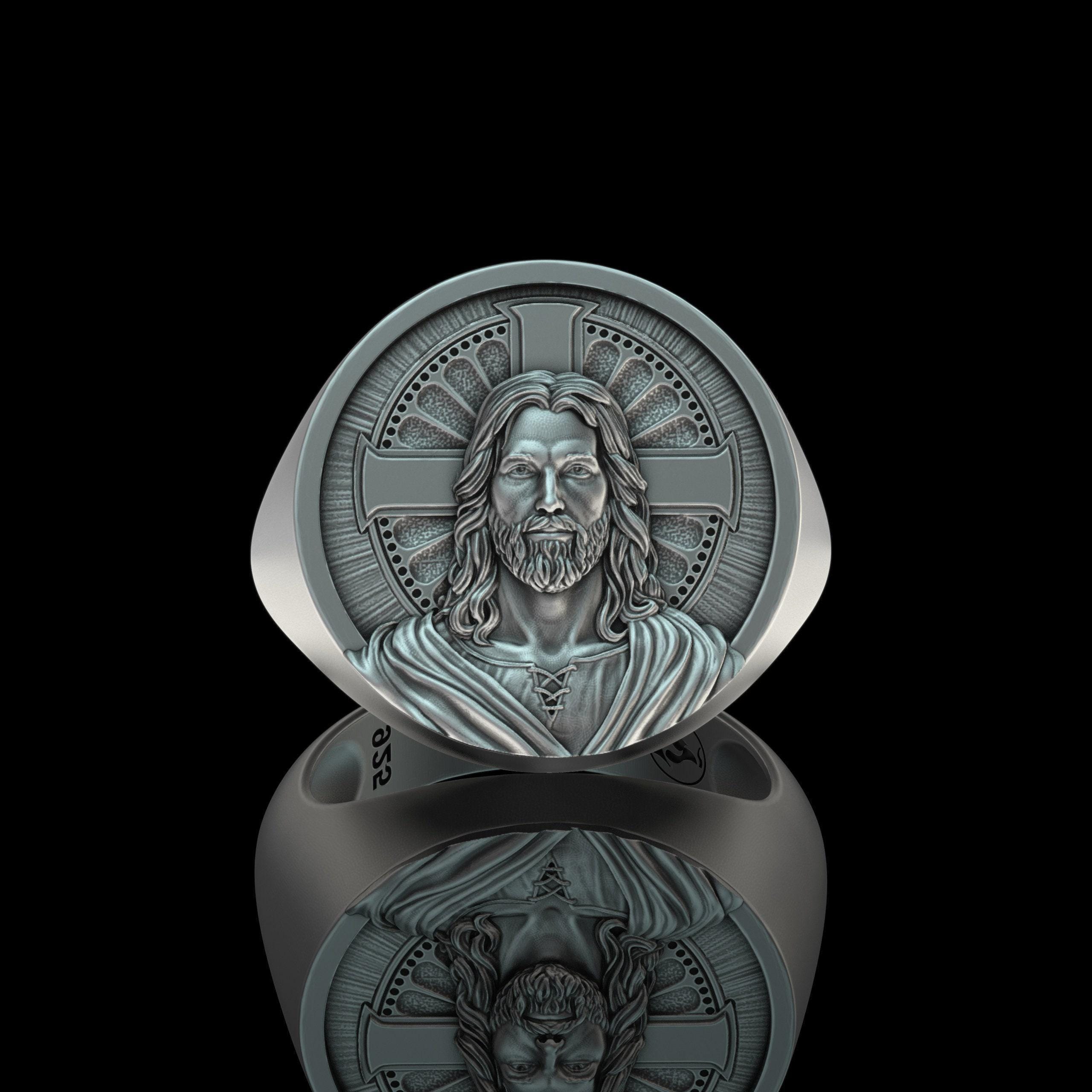 Jesus Silver Ring, Jesus Signet Ring,mens Religious Silver Ring ...