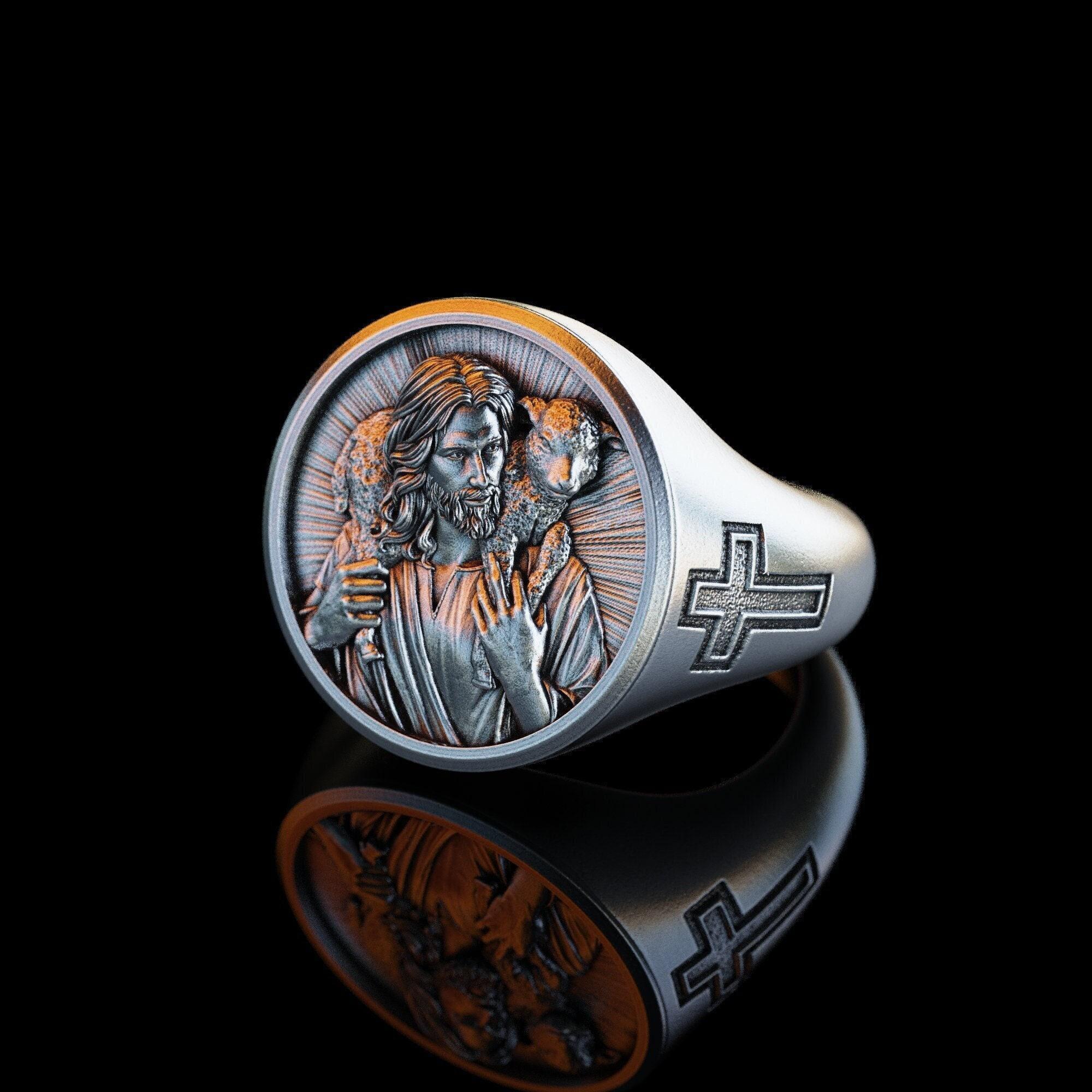 Personalized Jesus Christ Silver Ring, Religious Christian Jewelry ...