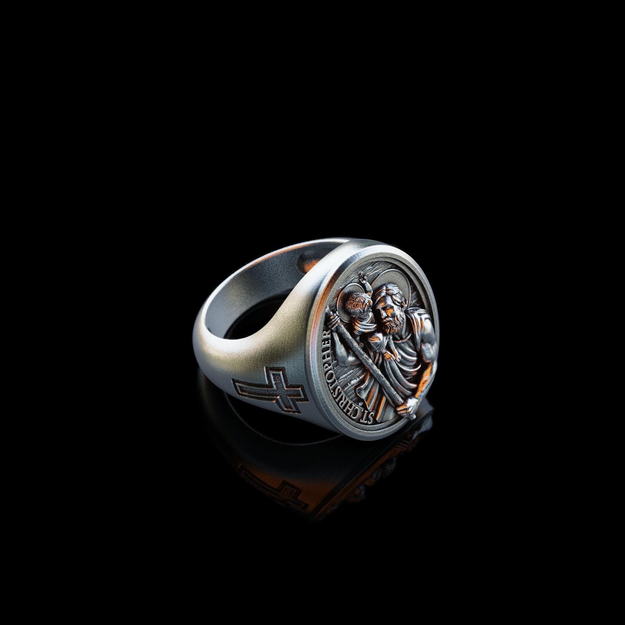 Customized Saint Christopher Silver Ring, Saint Christopher Ring ...