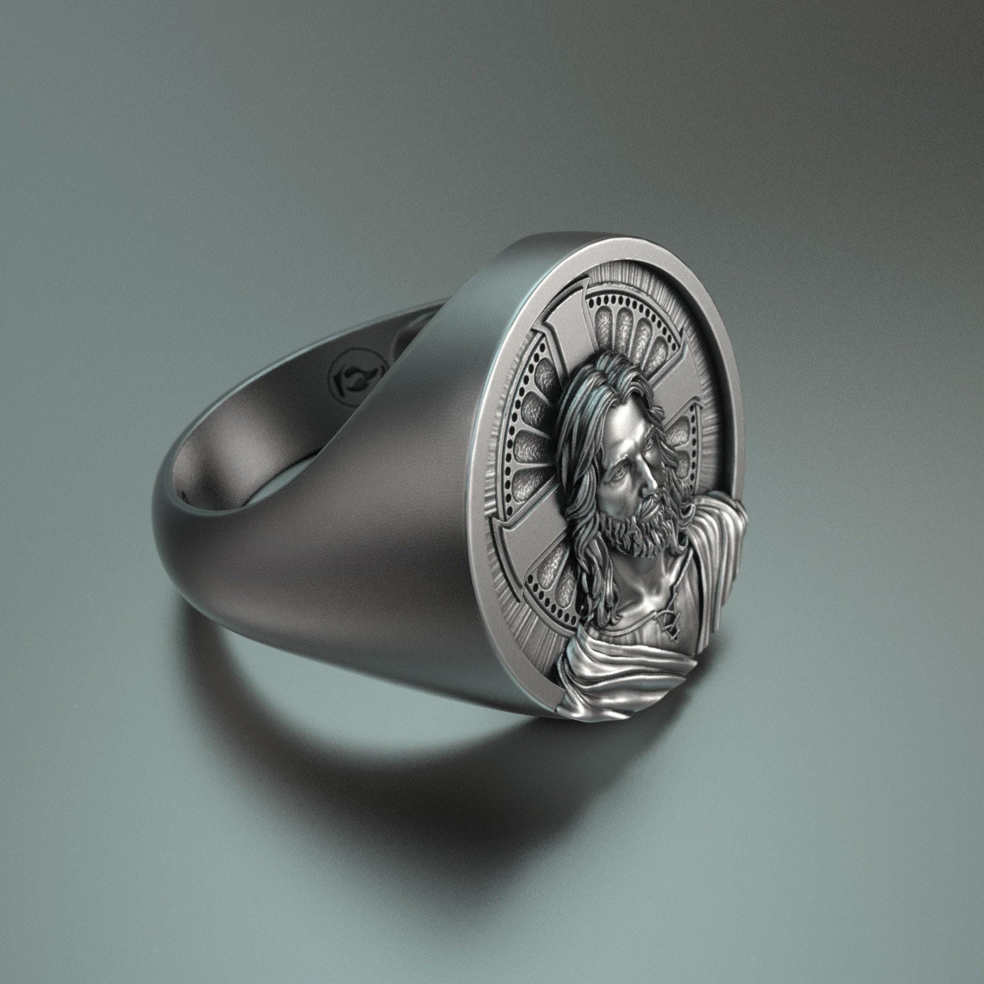 Jesus Silver Ring, Jesus Signet Ring,mens Religious Silver Ring ...