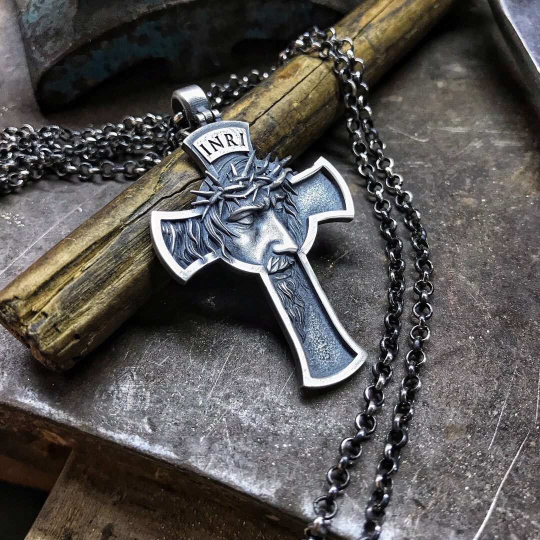Handmade Silver Jesus Crucifix Necklace, 925K Silver Christ Jesus Cross ...