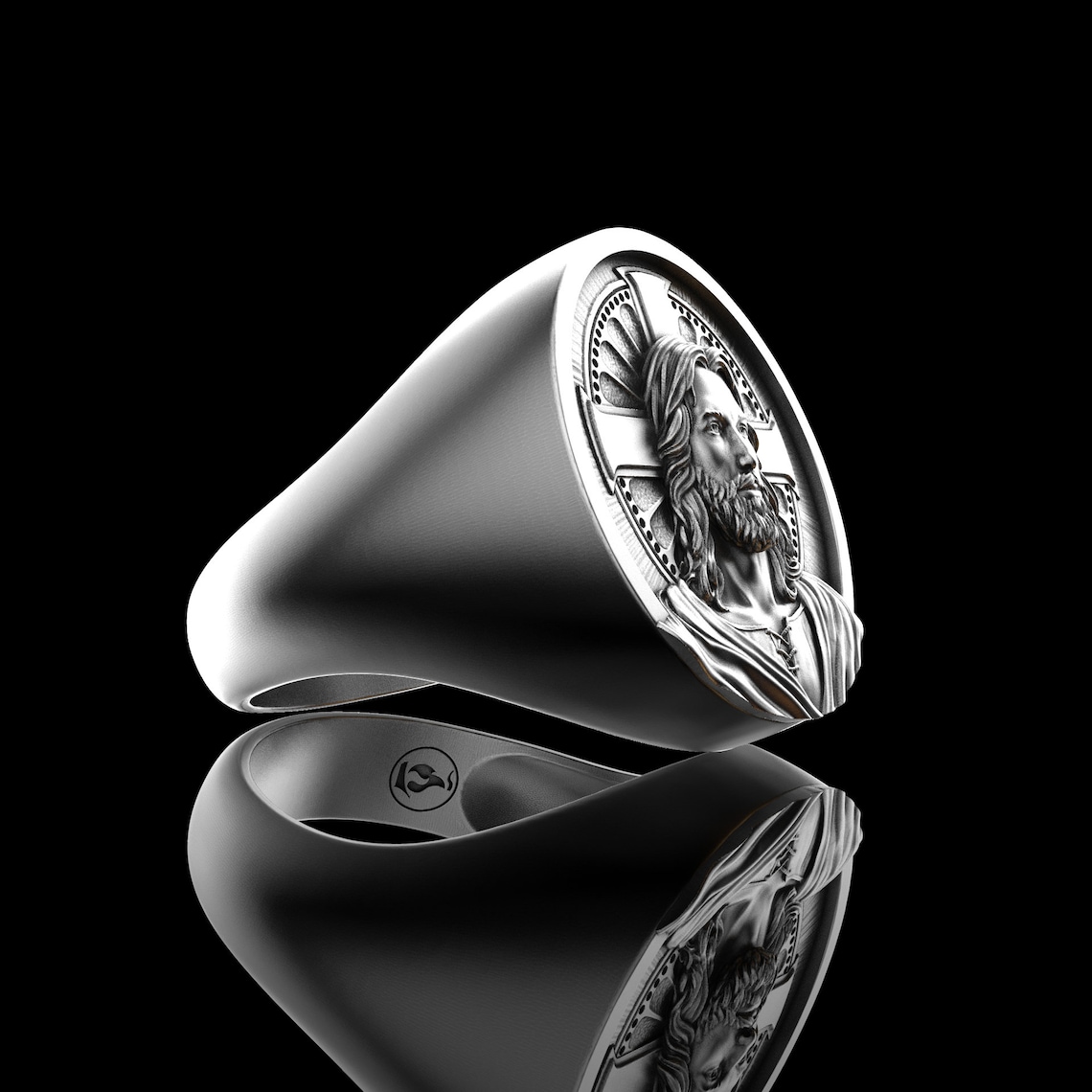 Jesus Silver Ring Jesus Signet RingMens Religious Silver | Etsy