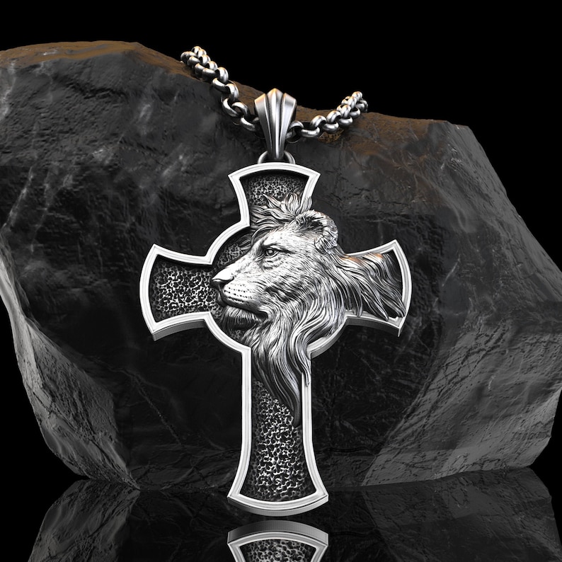 Personalized Silver Lion Cross Pendant African Lion Cross - Etsy