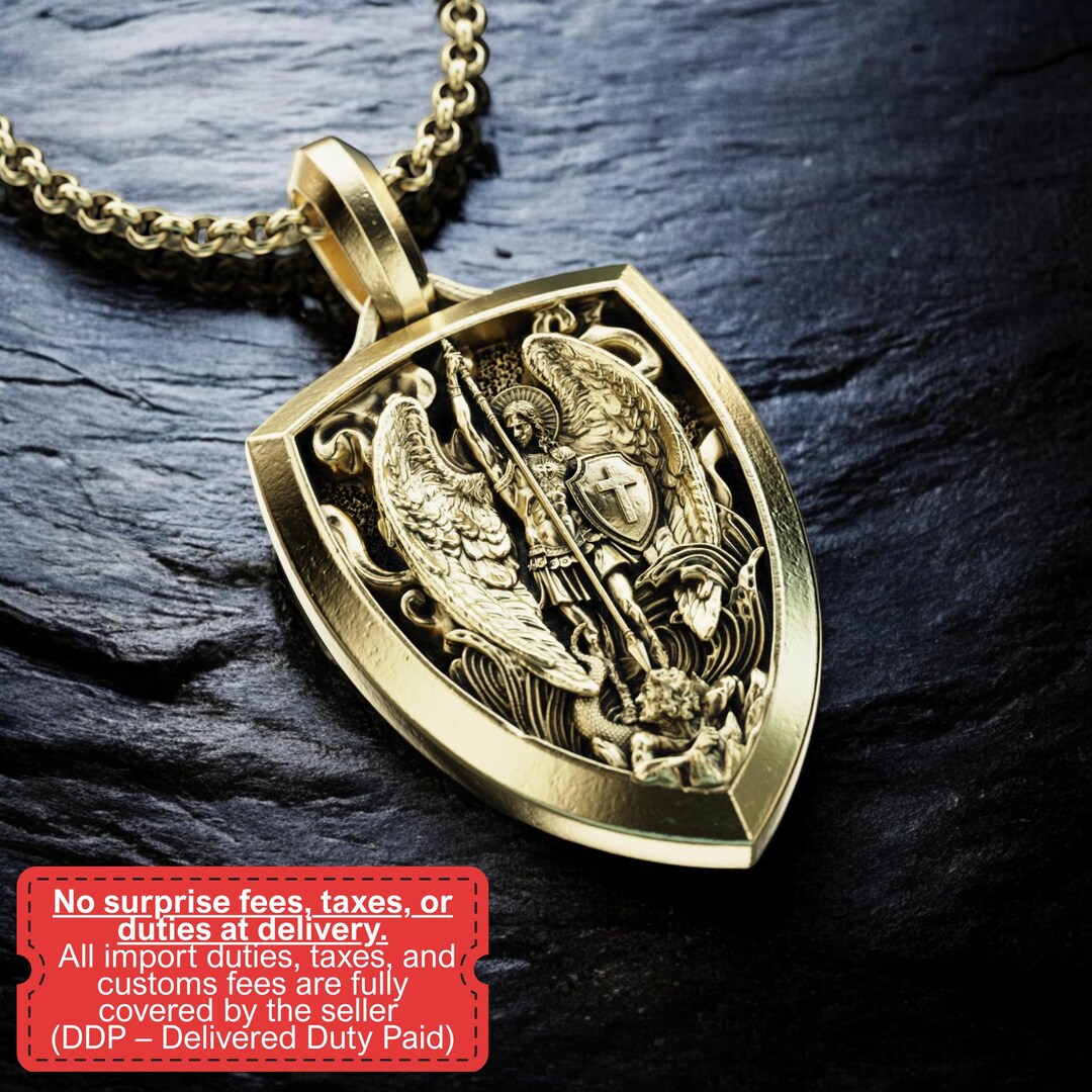 Handmade Saint Michael Gold Necklace, Personalized St. Michael ...