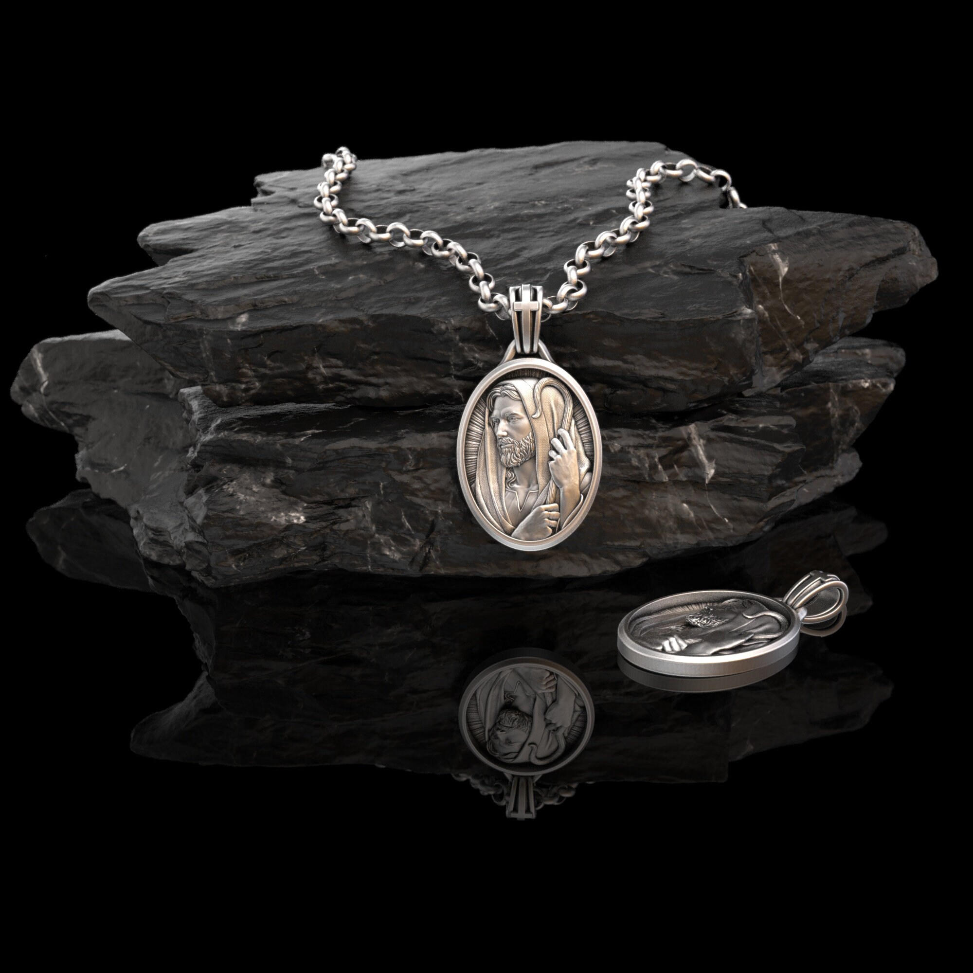 Silver Jesus Christ Necklace Jesus Signet Ring Religious | Etsy