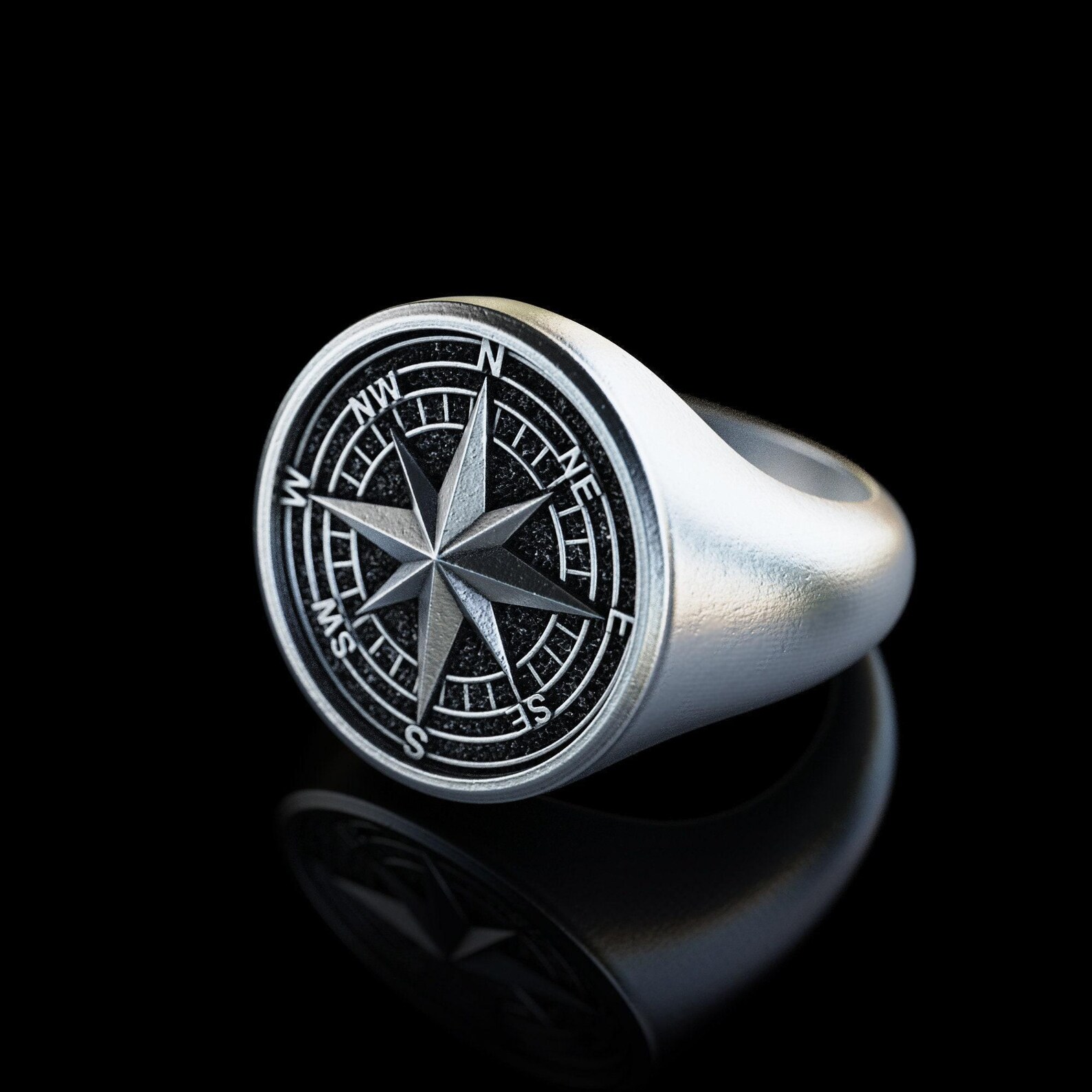 Handmade Silver Compass Ring, Personalized North Star Ring, Polaris ...
