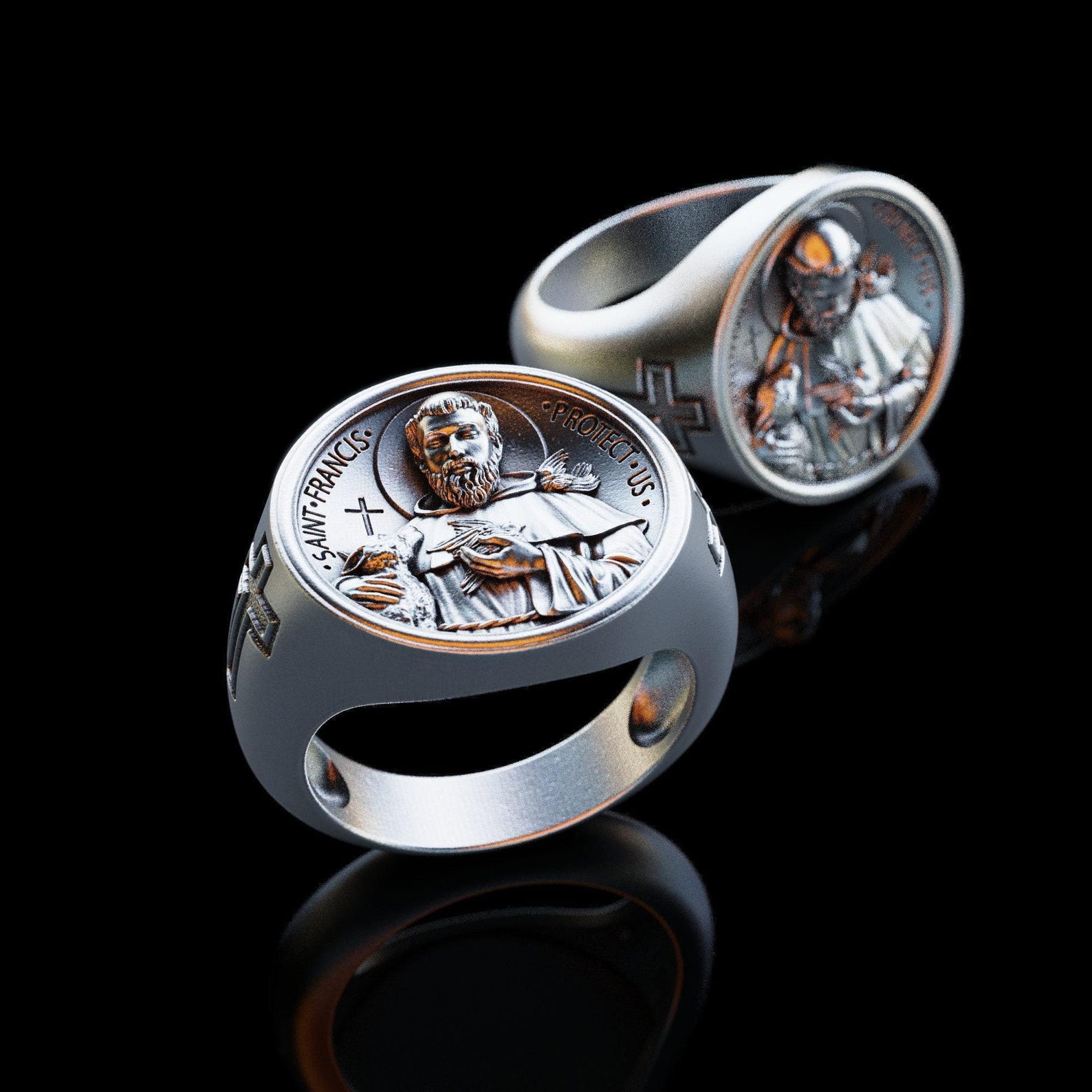 Personalized Silver Saint Francis Ring, Handmade Savior Men Ring ...