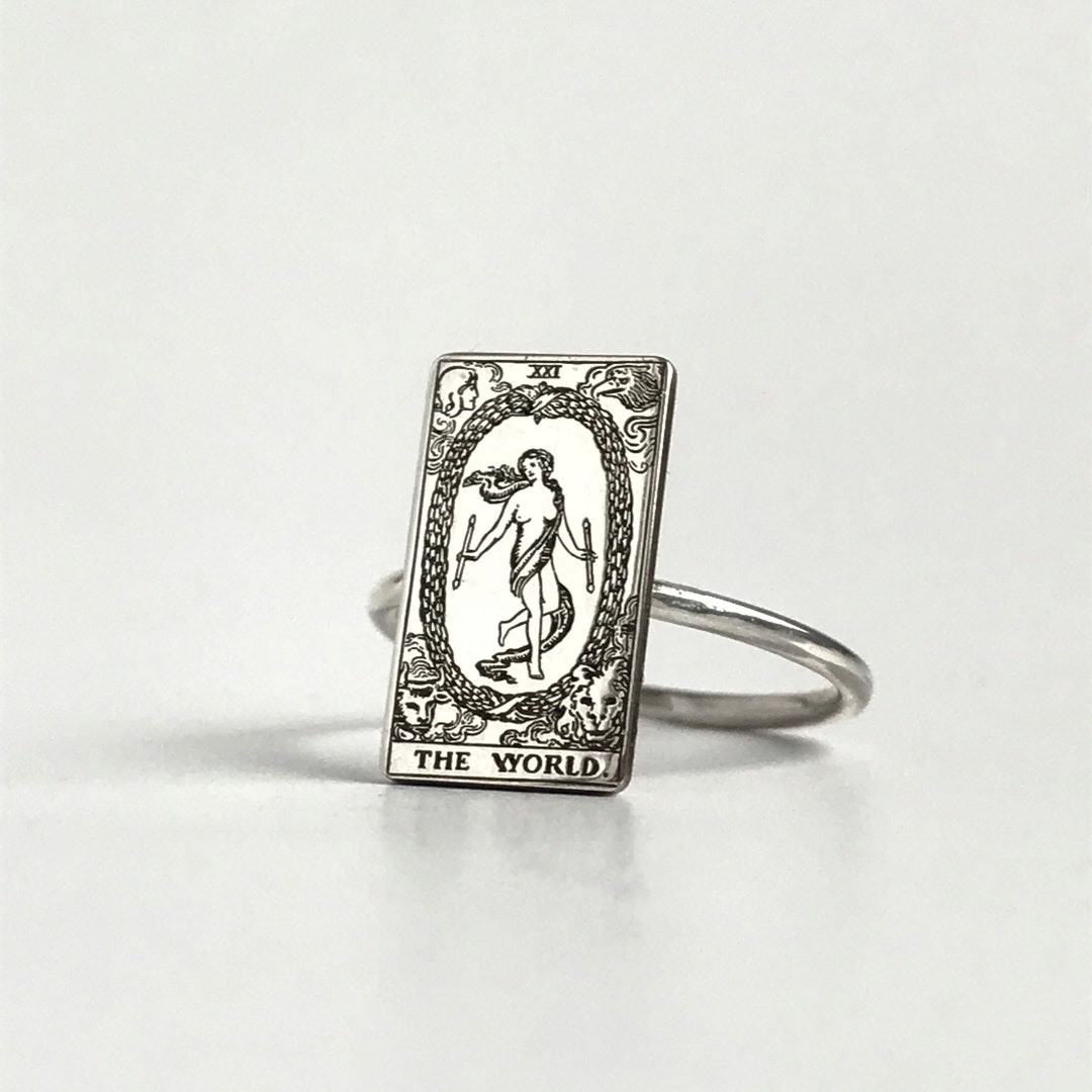 The World Tarot Card Silver Ring, Personalized Tarot Card Ring, Tarot ...