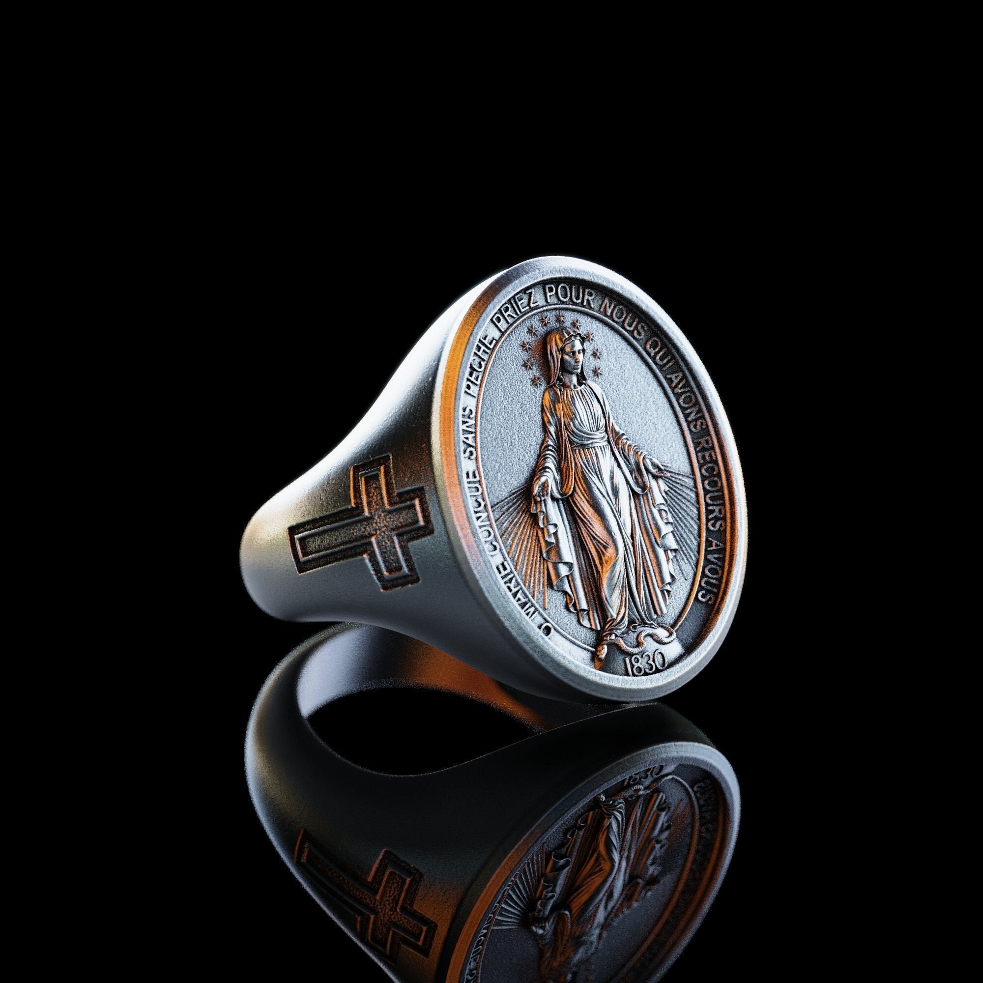 Personalized Silver Miraculous Medal Ring Sterling Silver - Etsy
