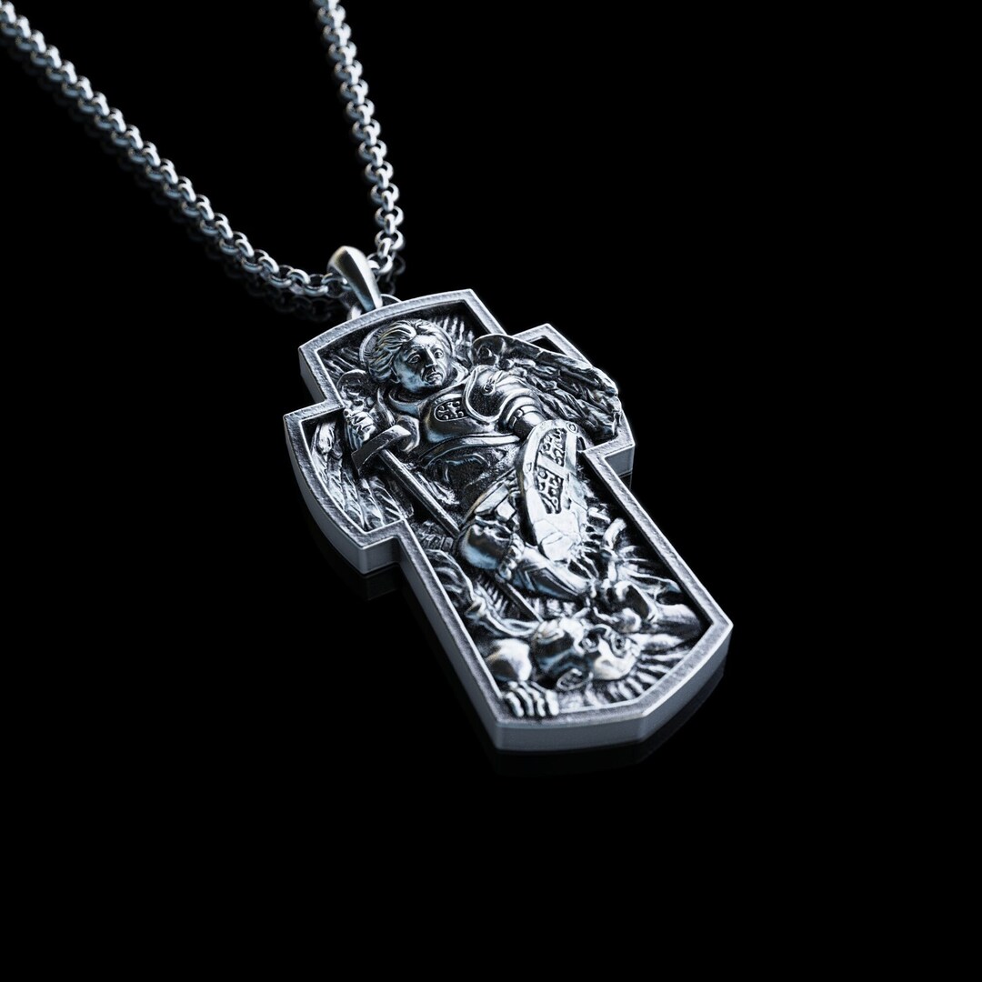 Personalized Silver Archangel Saint Michael Necklace, St. Michael ...