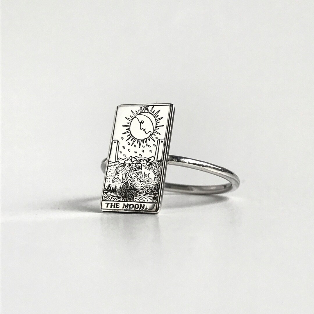 The Moon Tarot Card Silver Ring, Personalized Tarot Card Ring,raider ...