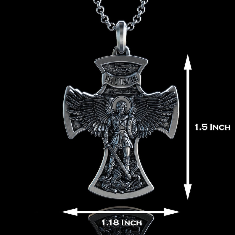 Personalized Archangel Saint Michael Cross Necklace, Silver Shield ...